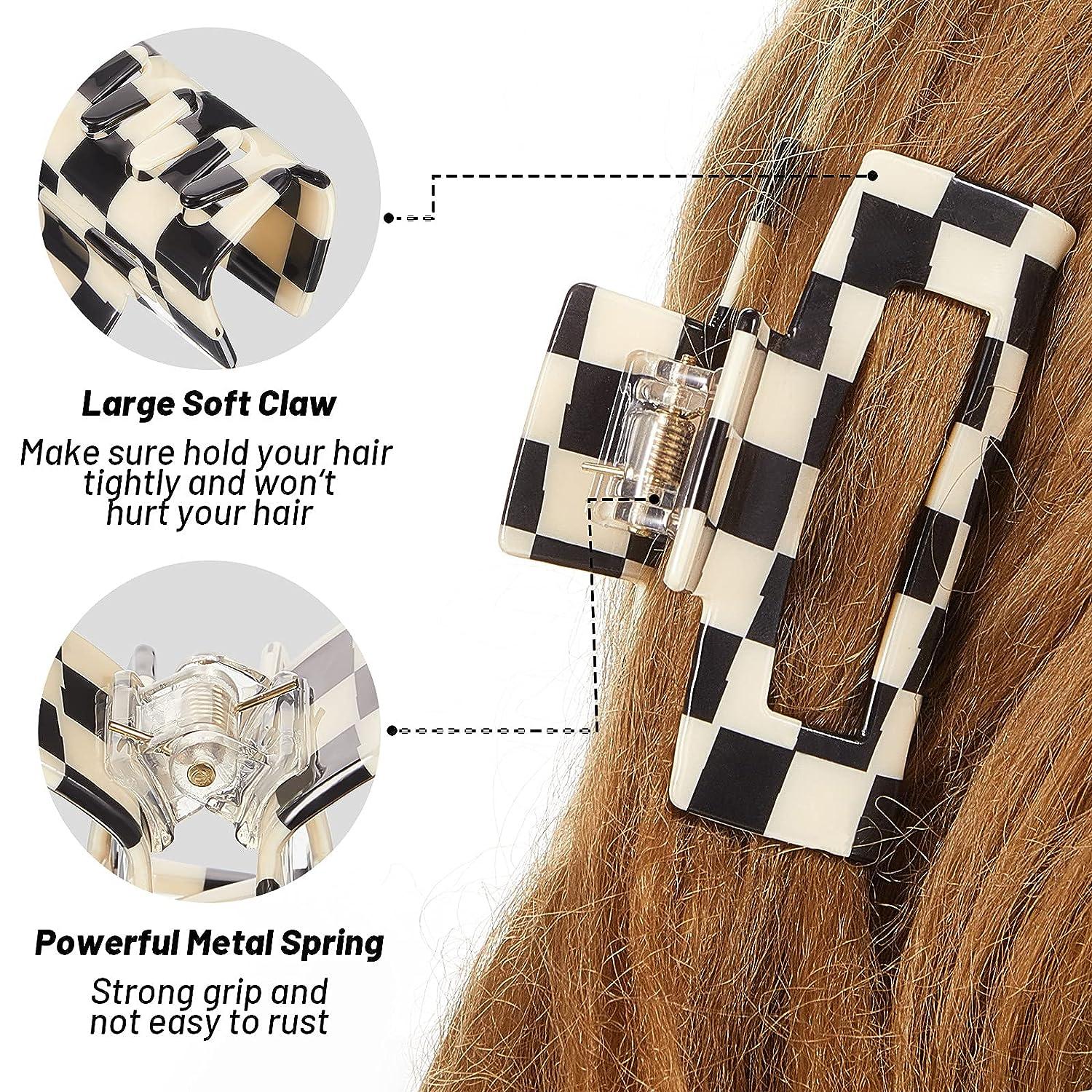 Checkered Hair Claw Clips Set - Non Slip Large Rectangular Barrettes ...