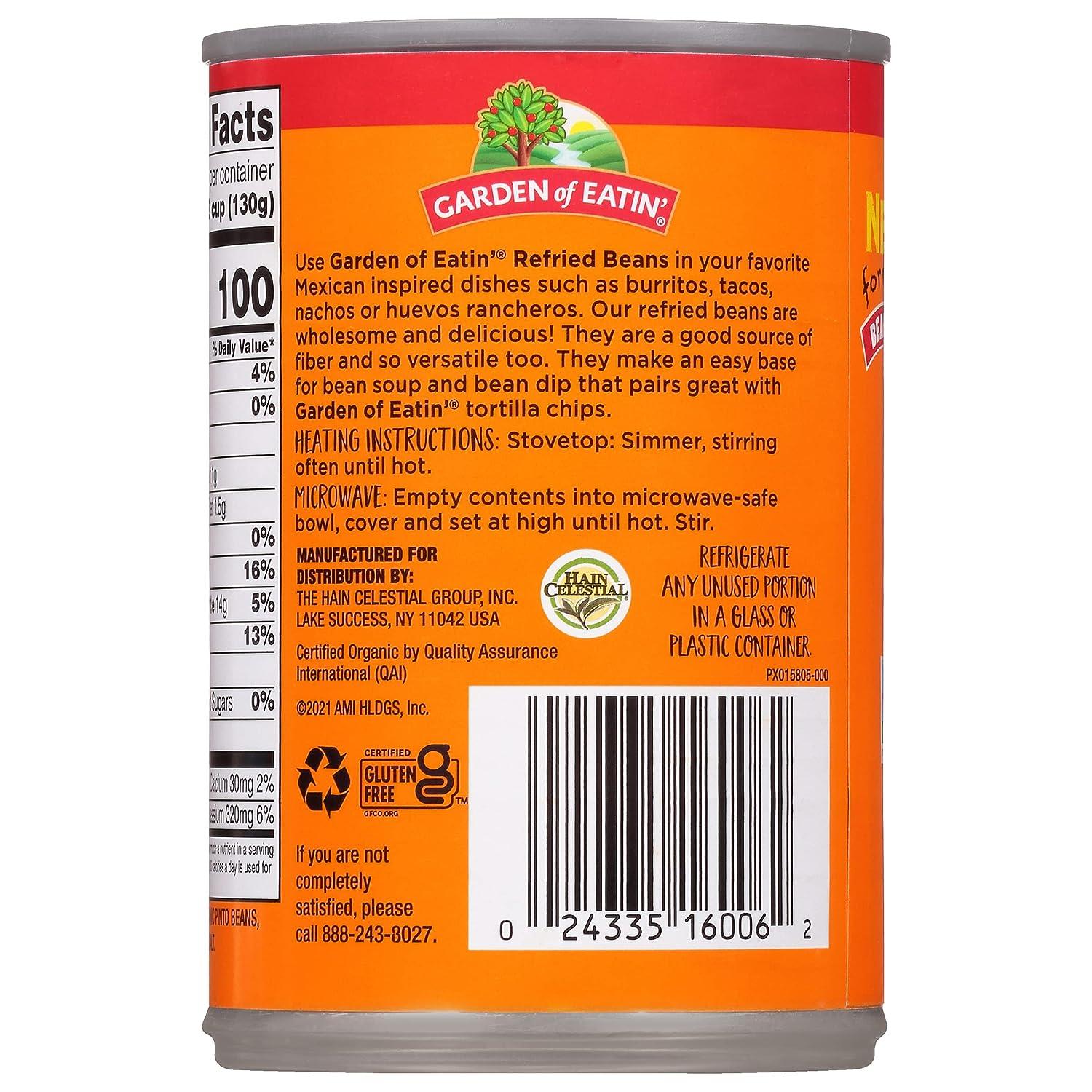 Bearitos Organic Low Fat Traditional Refried Beans 16 oz (Pack of 12 ...