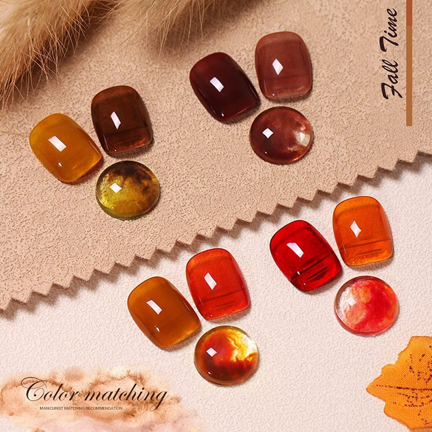 Omainy Jelly Gel Nail Polish Set - Brown Fall Colors, Translucent ...