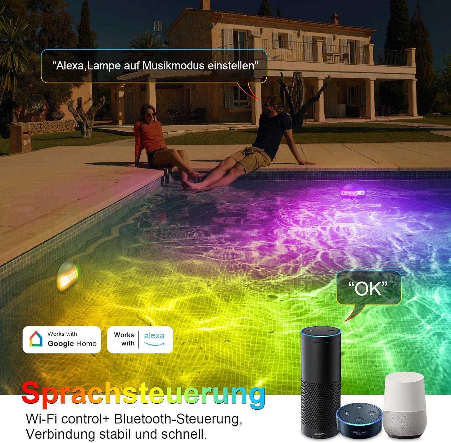WiFi Intelligence RGB+IC 15W LED Pool Lights - IP68 Waterproof Music ...