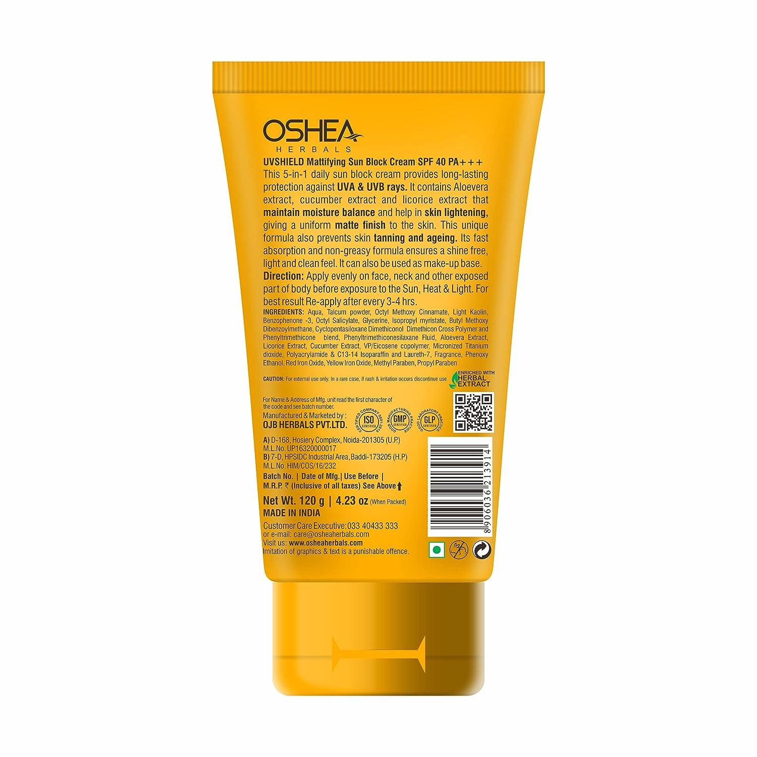 Oshea Herbals UVSHIELD Sun Block Cream SPF 40 PA+ | Broad Spectrum Sun ...