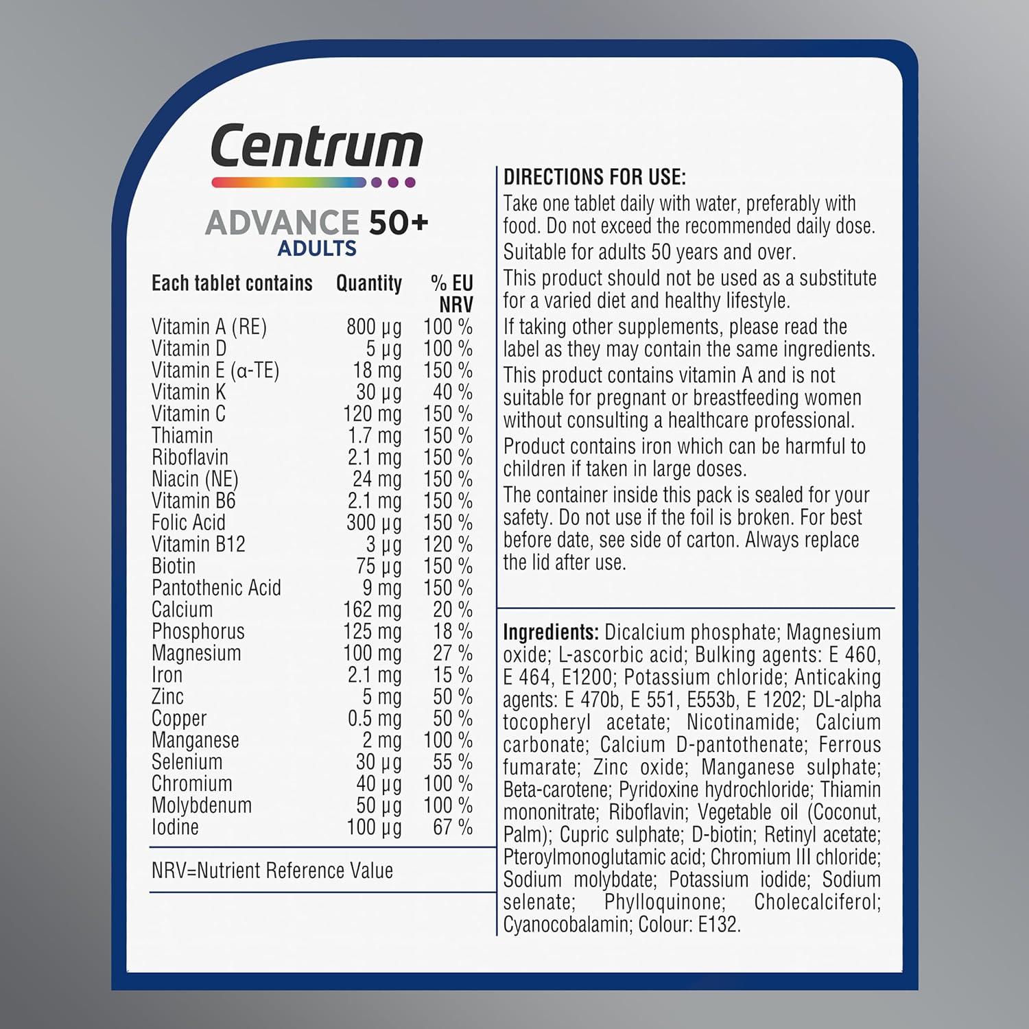 Centrum Advance 50+ Multivitamin & Mineral Tablets - 30 Count - Vitamin ...