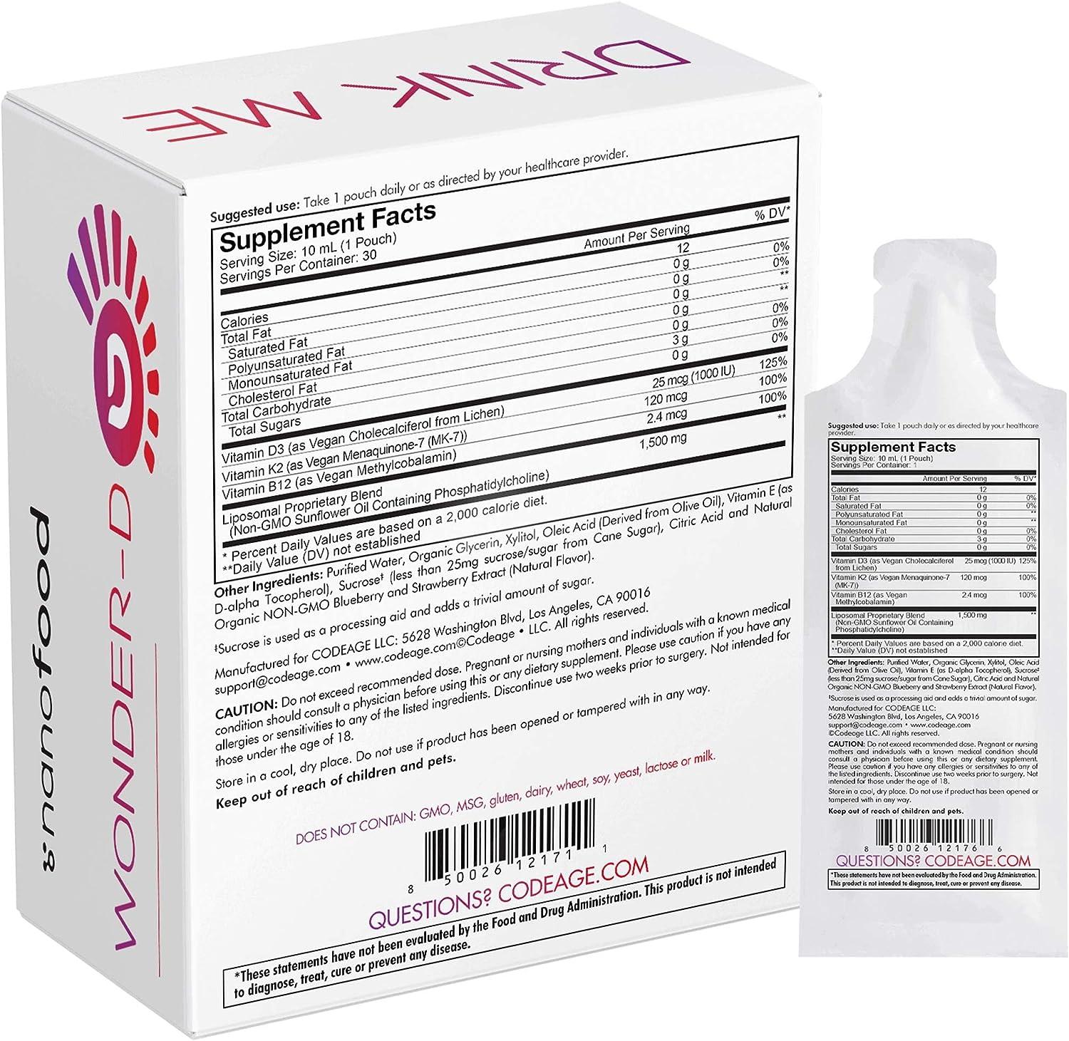 Codeage Liposomal Vitamin D3 Liquid Supplement Sachet - Vegan ...