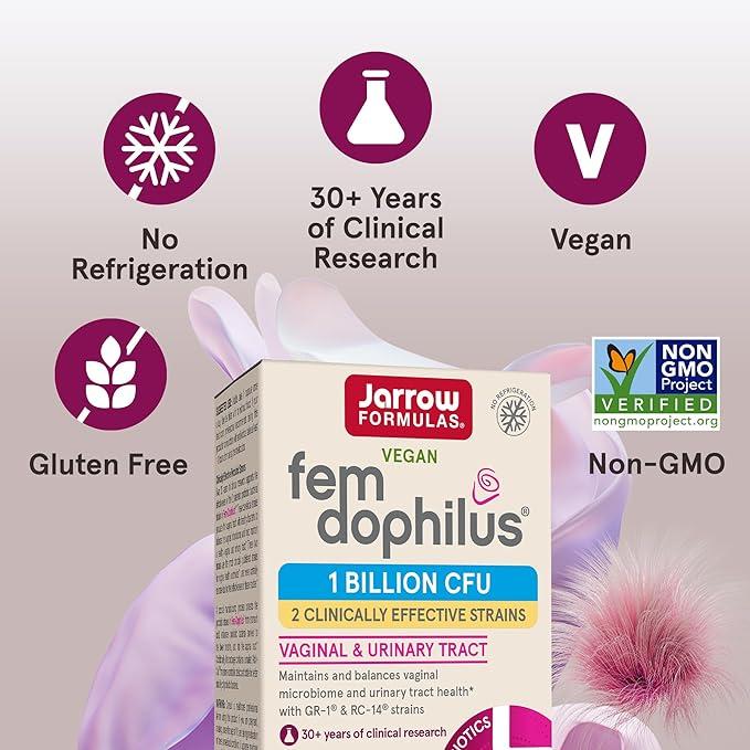 Jarrow Fem-Dophilus Probiotics 1 Billion CFU - Vaginal & Urinary Tract ...
