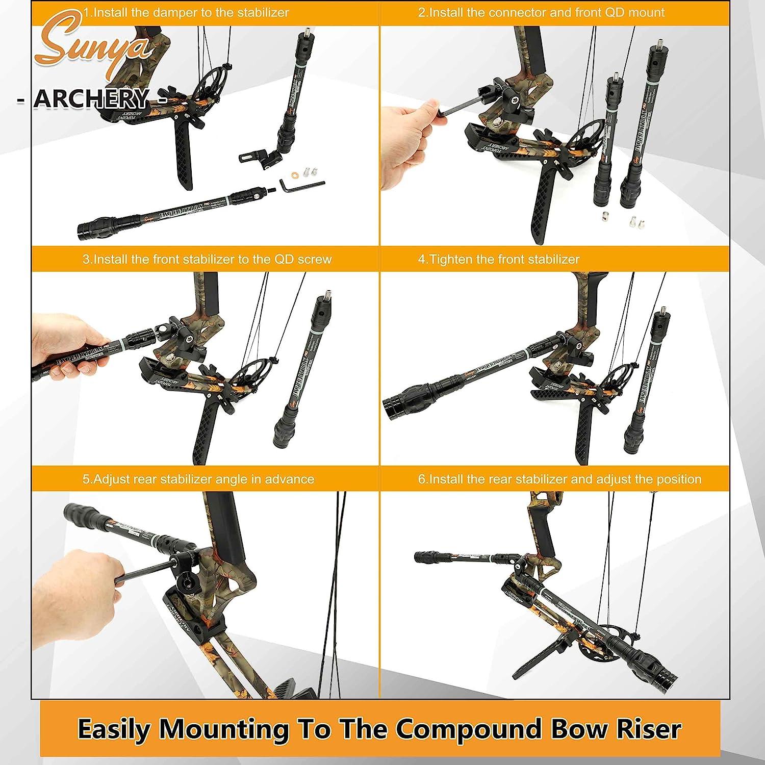 SUNYA Archery Bow Stabilizer | Carbon Fiber Body | Flexible Core | Damping System | Weights Kit ...