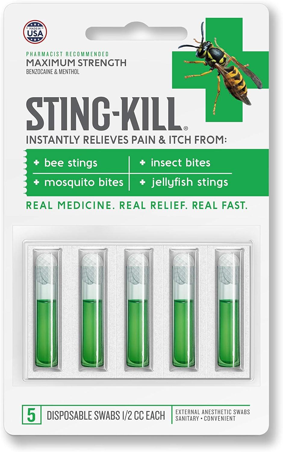Sting-Kill Anesthetic Swabs 5-count - Instant Pain + Itch Relief for ...