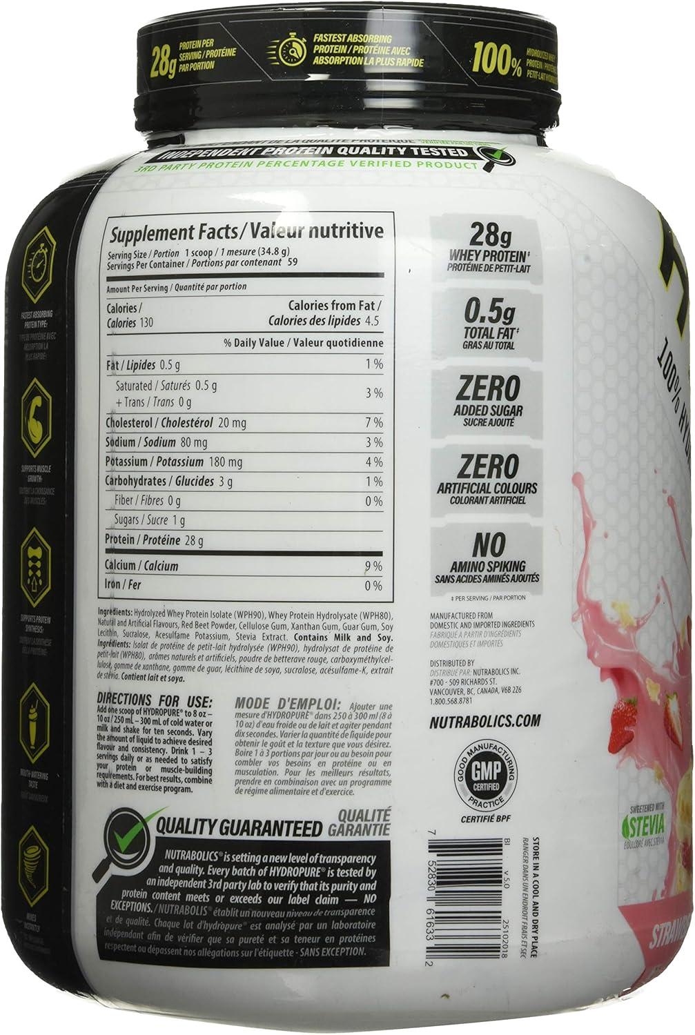 Nutrabolics Hydropure 100% Hydrolyzed Whey Protein Powder Strawberry ...