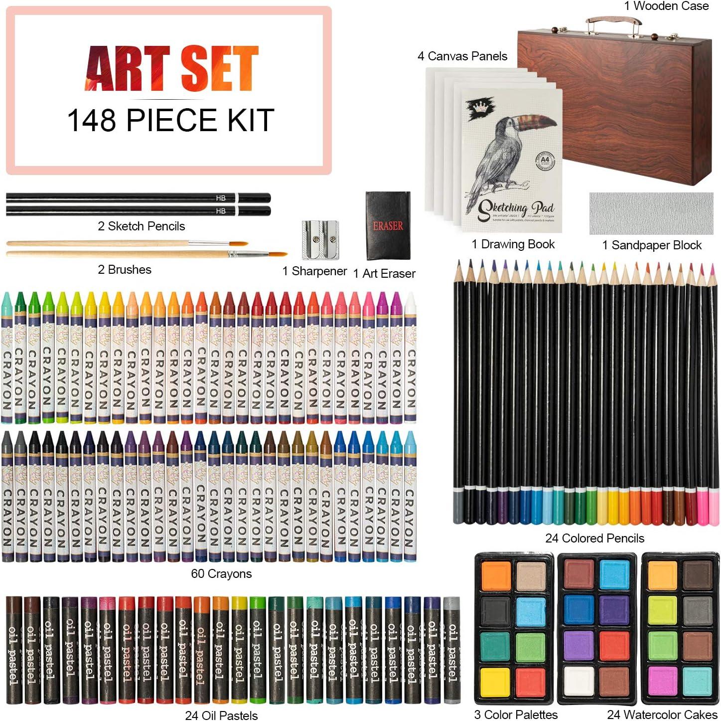 148 Piece Deluxe Art Set with Wooden Case - Professional Artist Drawing ...