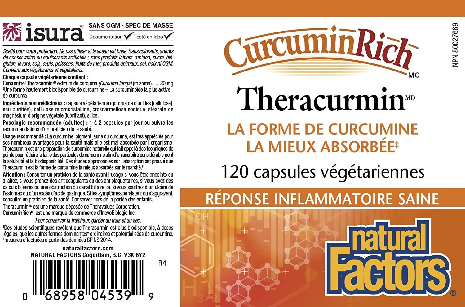 Natural Factors CurcuminRich Theracurmin - 120 Vegetarian Capsules for ...