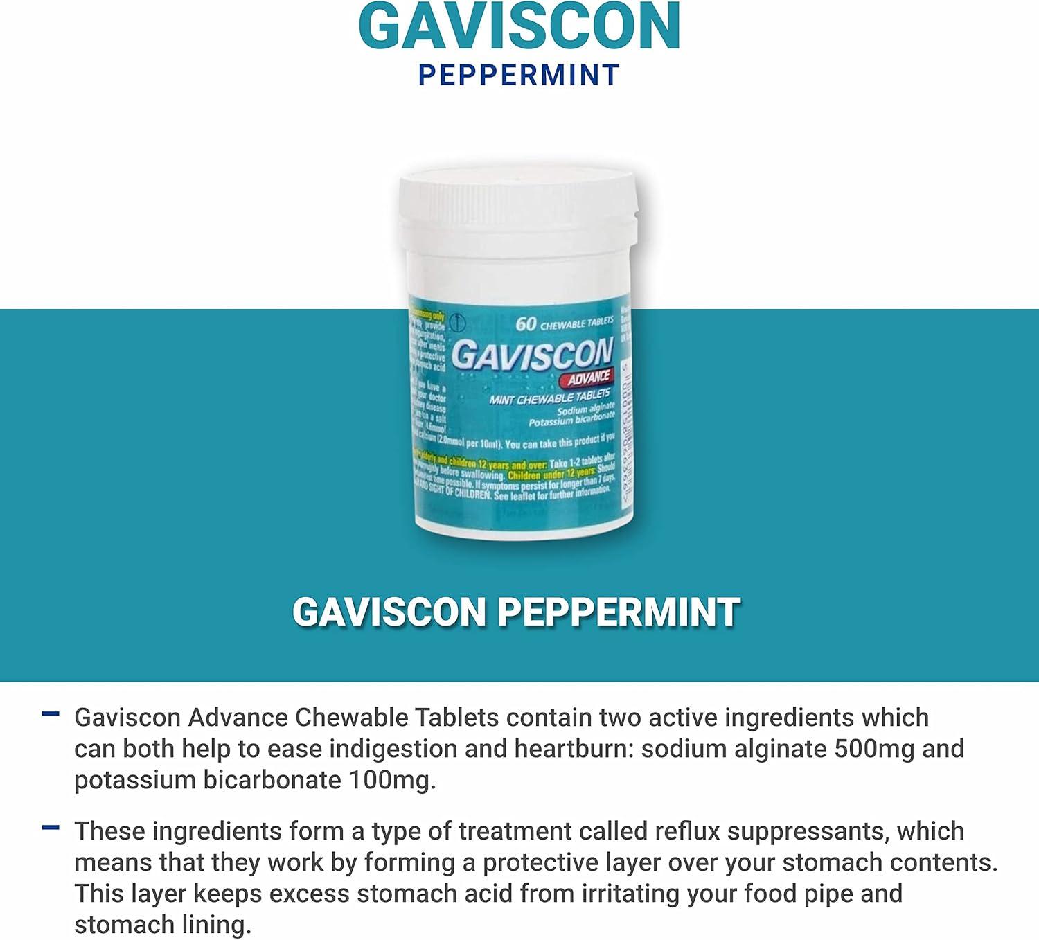Gaviscon Advance Chewable Peppermint - 60 Tablets - Pack of 4 | Buy Now ...