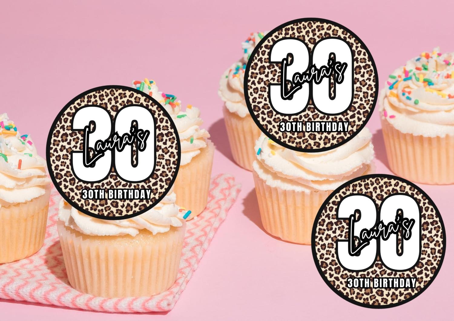 edible 20 x ANY AGE Birthday Leopard print. cupcake toppers ...