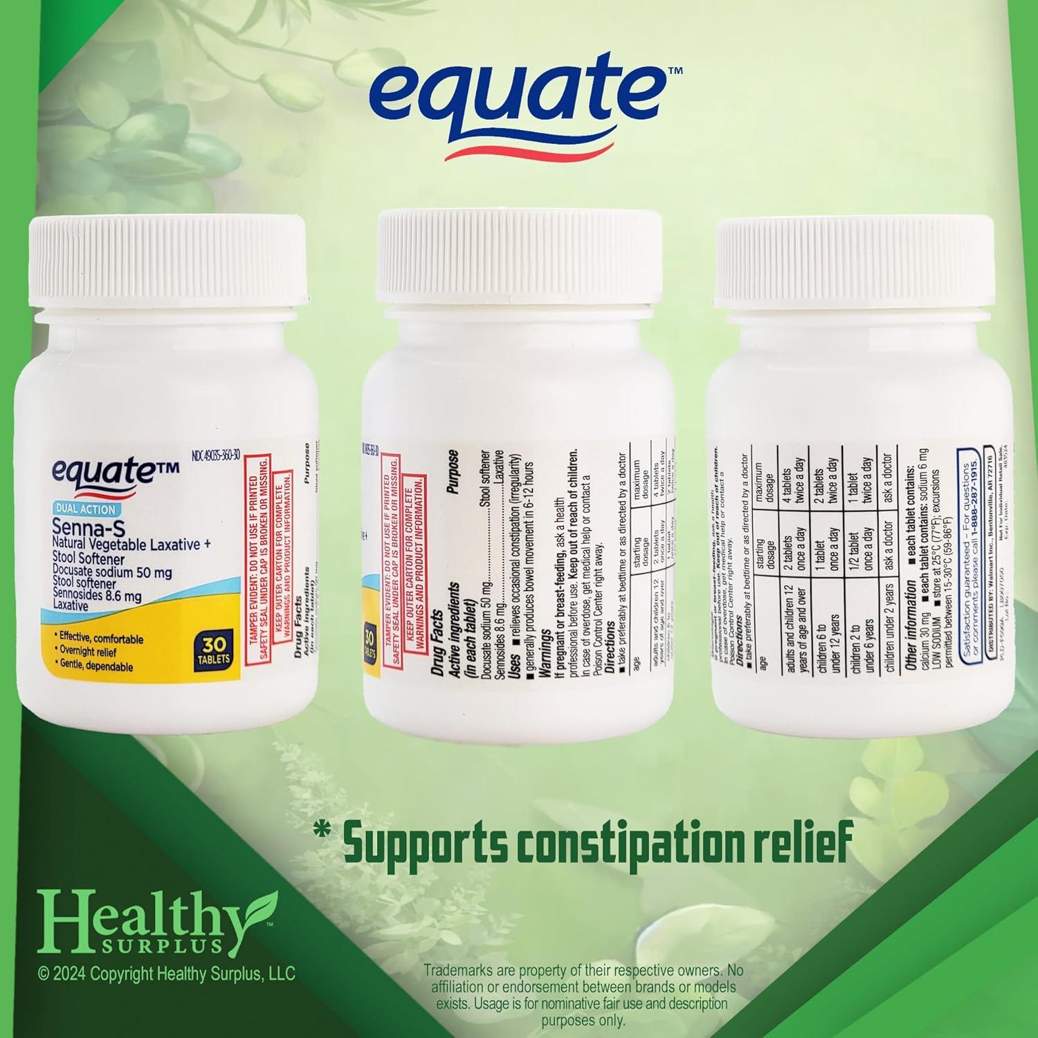 Equate Senna-S Natural Laxative & Stool Softener - 30 Tablets Bundle ...