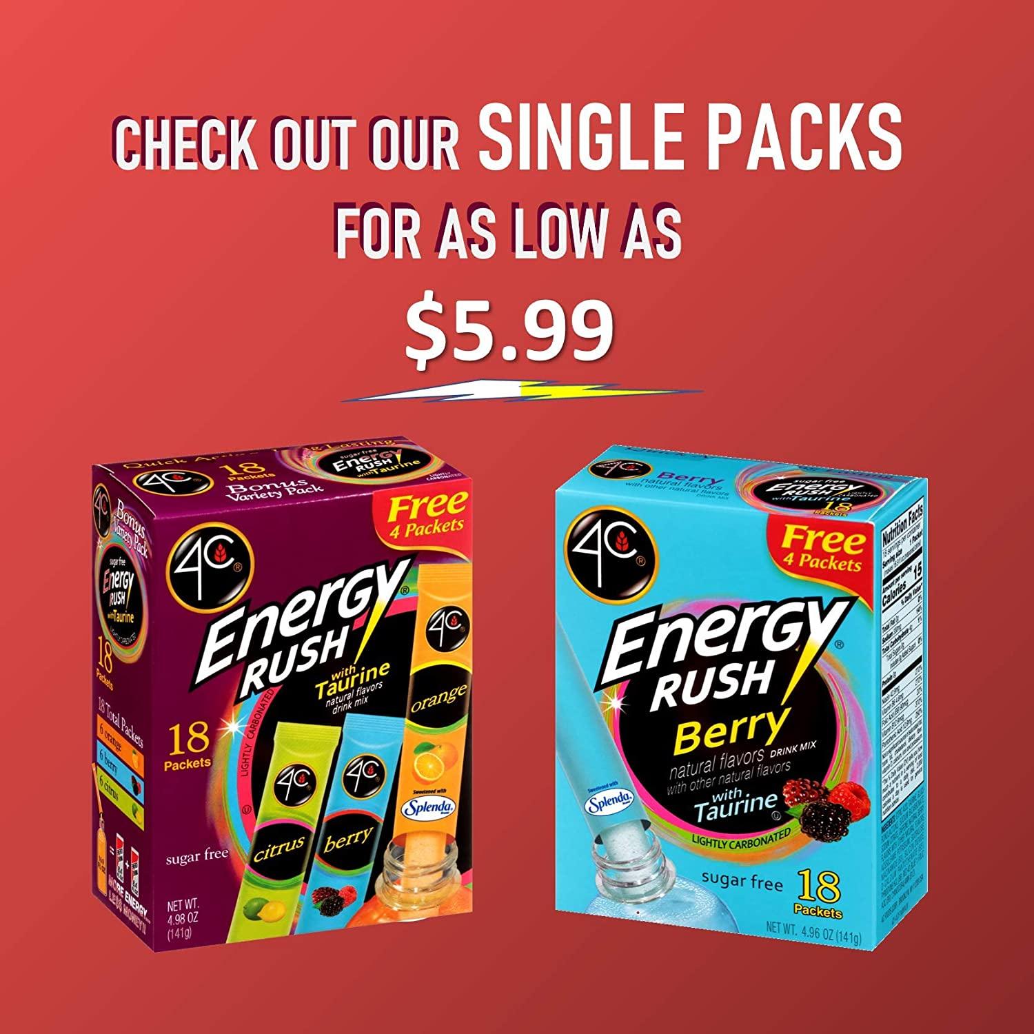 4C Energy Rush Stix Variety Pack - 40 Count, Sugar Free with Taurine ...