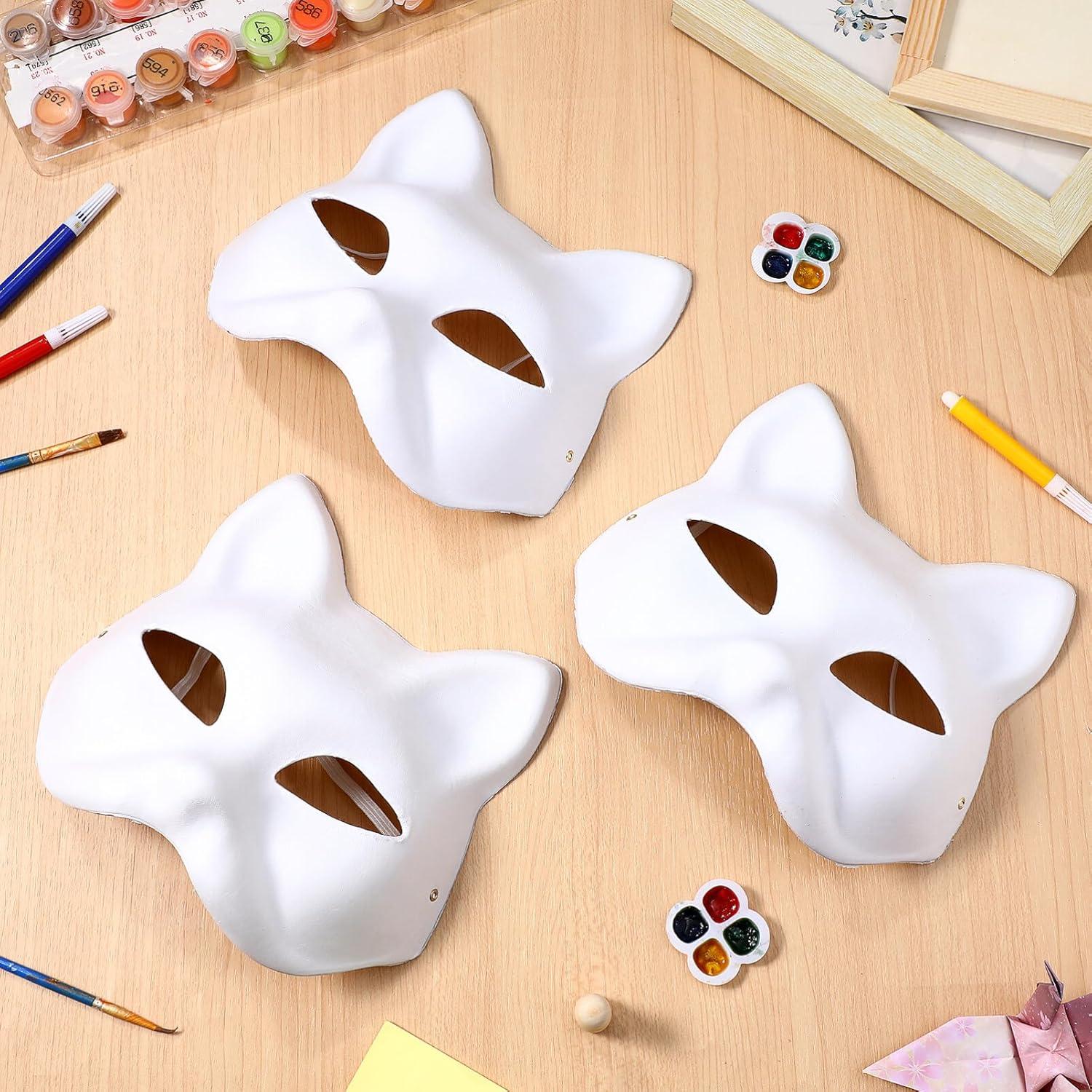 Holidyoyo Cat Mask - 3 Pieces White DIY Half-Face Masks for Halloween ...