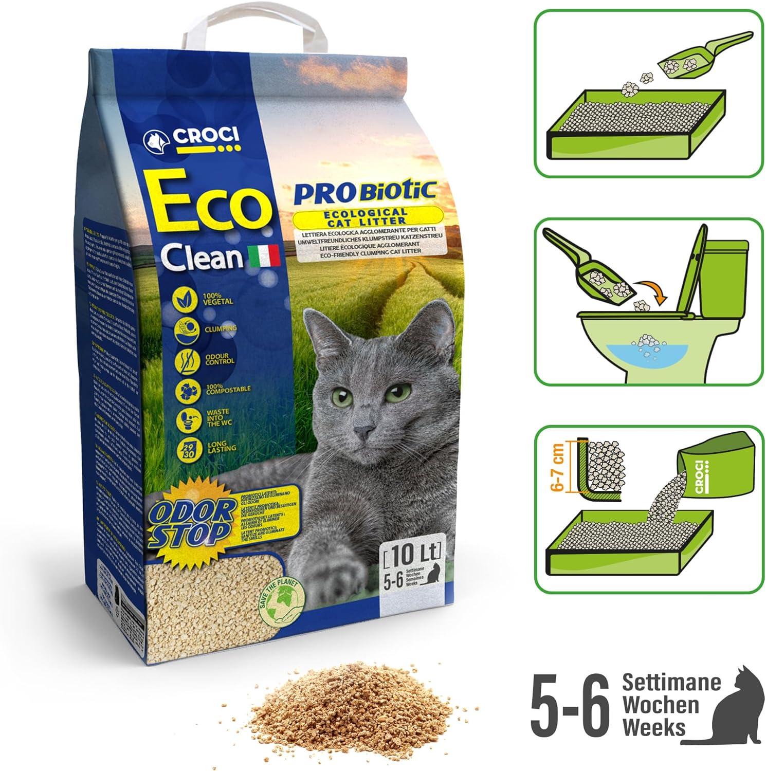 Buy Croci Eco Clean Probiotic Cat Litter 10L - Biodegradable Clumping ...