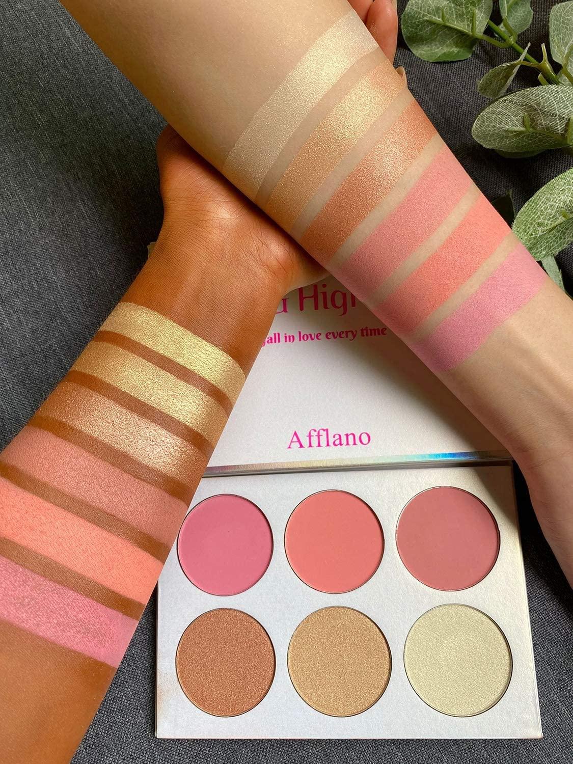 Blusher and Illuminator Palette Set - 3 Blushes & 3 Highlighters for ...