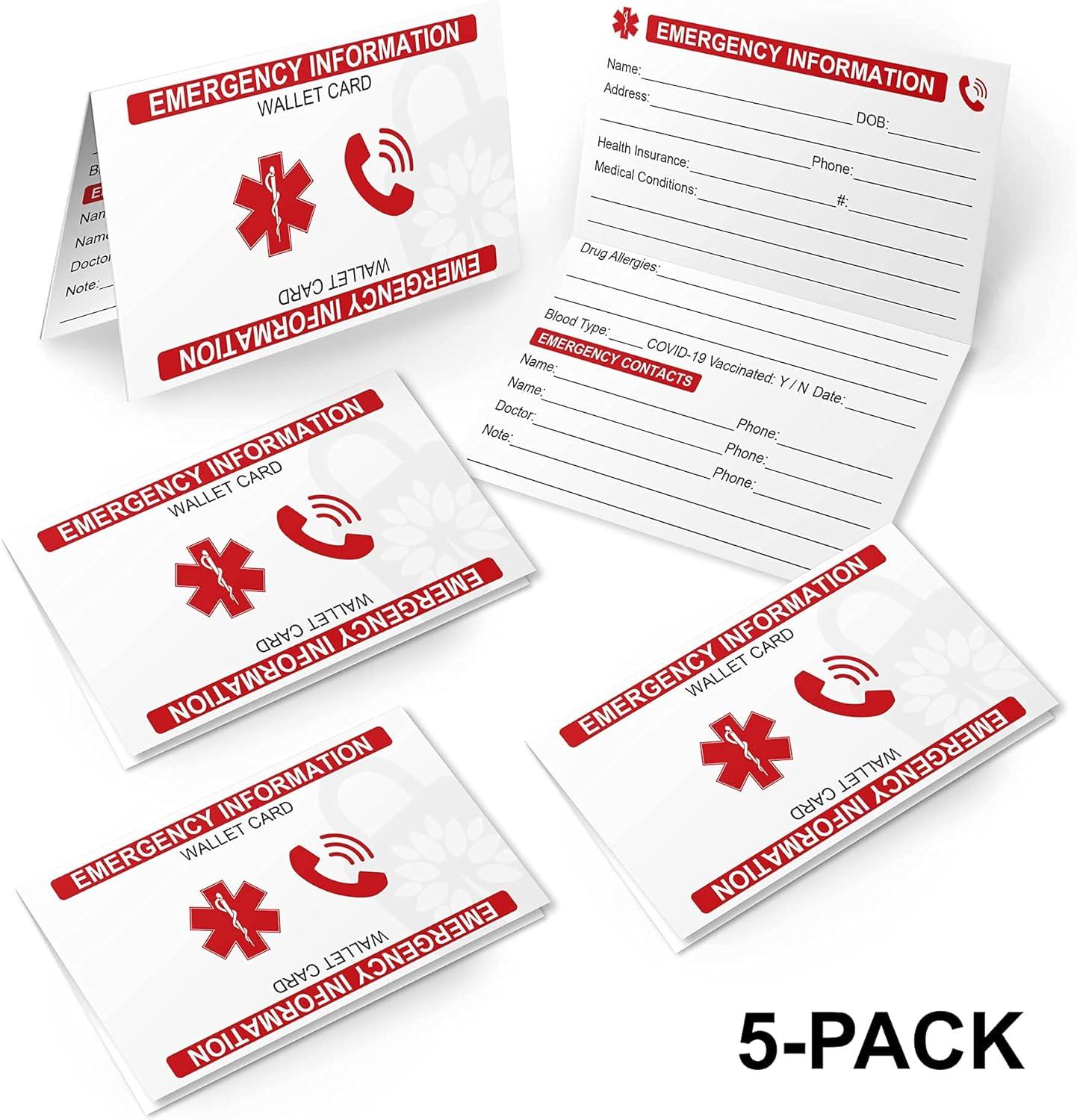 Emergency Information Wallet Cards (5 Pack) - Bi-Folding High Gloss ...