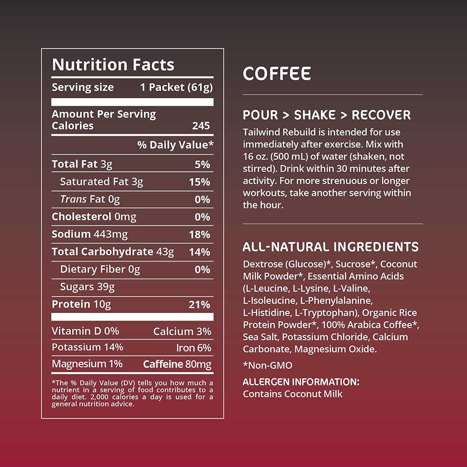 Tailwind Nutrition Rebuild Recovery Coffee Drink Mix 12 Pack | Complete ...