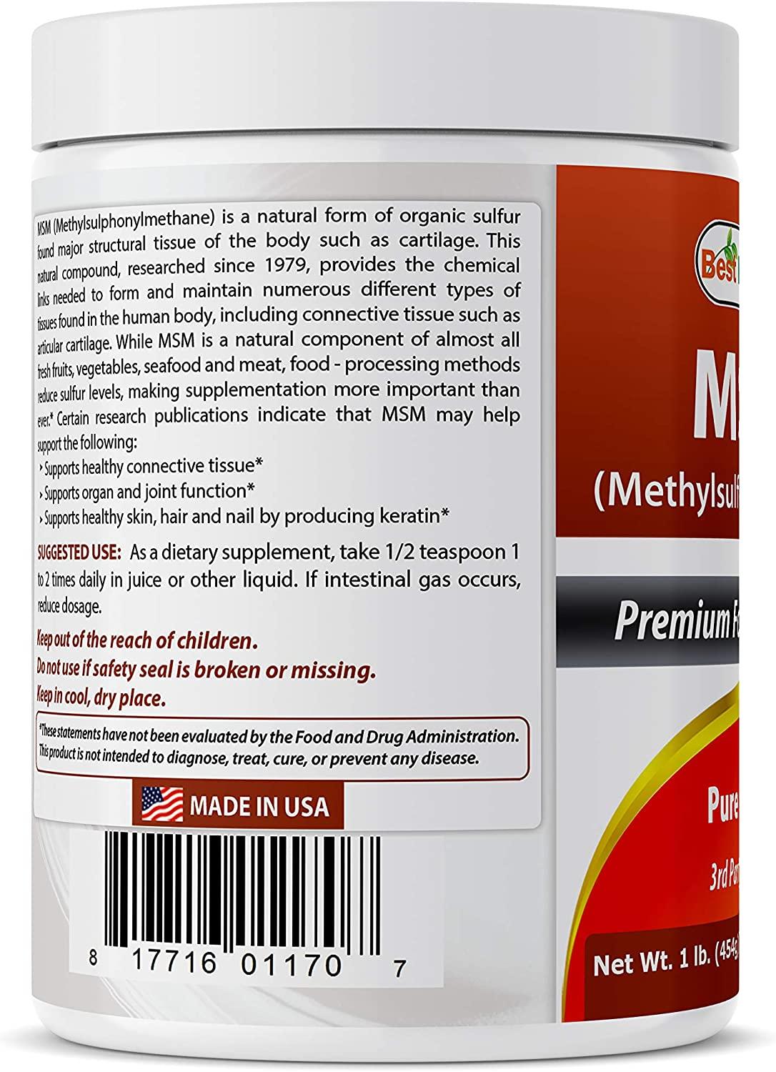 Best Naturals 100% Pure MSM Powder - 1lb | Natural Sulfur Supplement