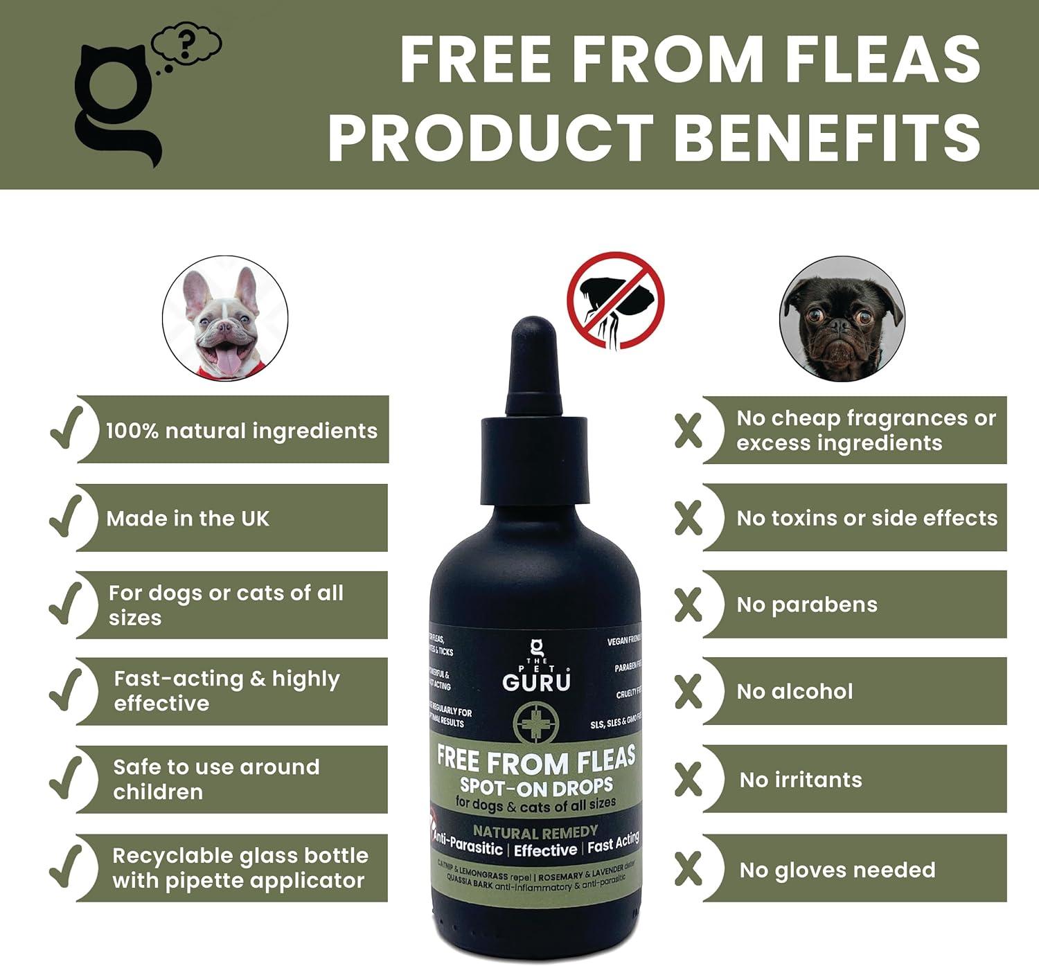 Pet Guru Non-Toxic Natural Flea Treatment - Fast Acting Spot-On Drops ...