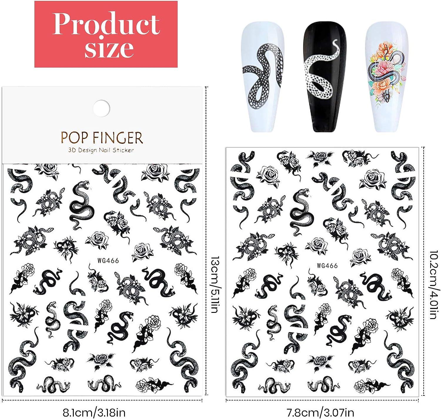 Kalolary 6 Sheets 3D Snake Nail Art Stickers - Self-Adhesive Hot Snake ...