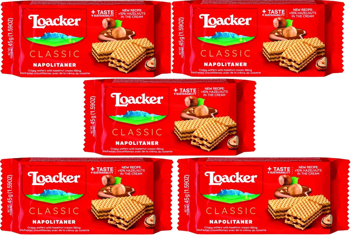 5x Loacker Classic Wafer Biscuit Cookie with Hazelnut Cream 45g | Buy ...