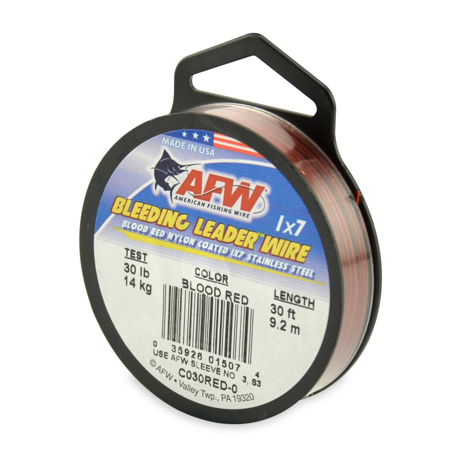 American Fishing Wire Bleeding Leader - 30ft Blood Red Nylon Coated 1x7 ...
