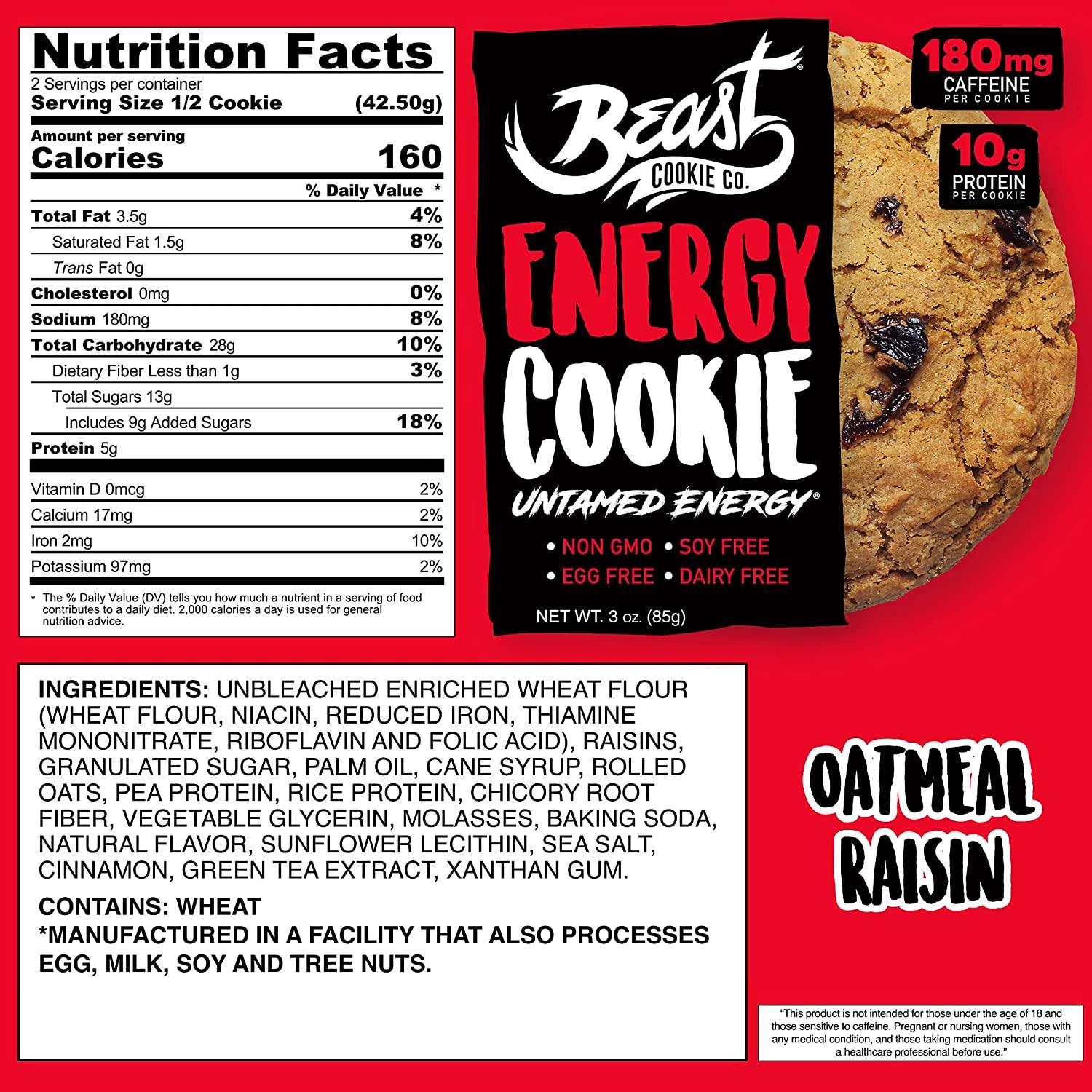 Beast Energy Cookie Protein Cookie - Contain 180mg of Caffeine & 10g of ...