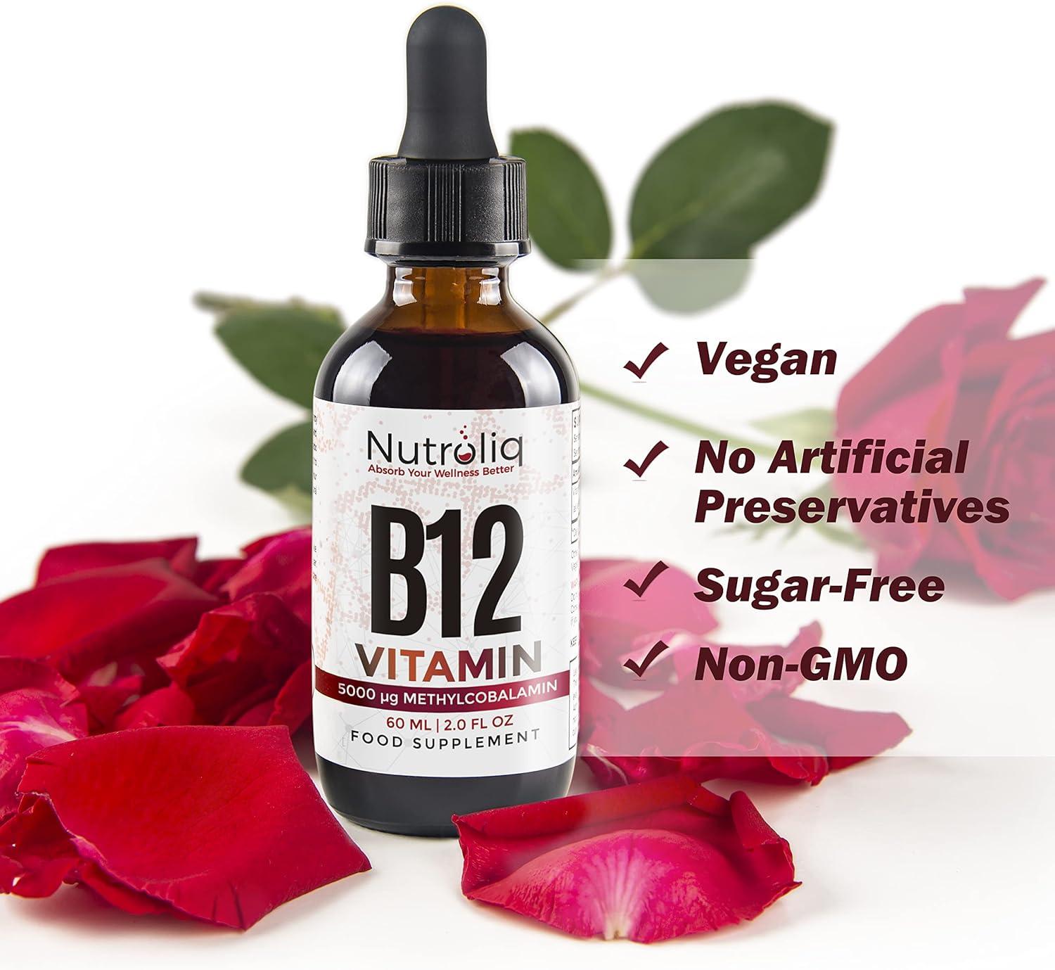 Nutroliq Vitamin B12 Liquid Drops 5000mcg Methylcobalamin Supplement ...