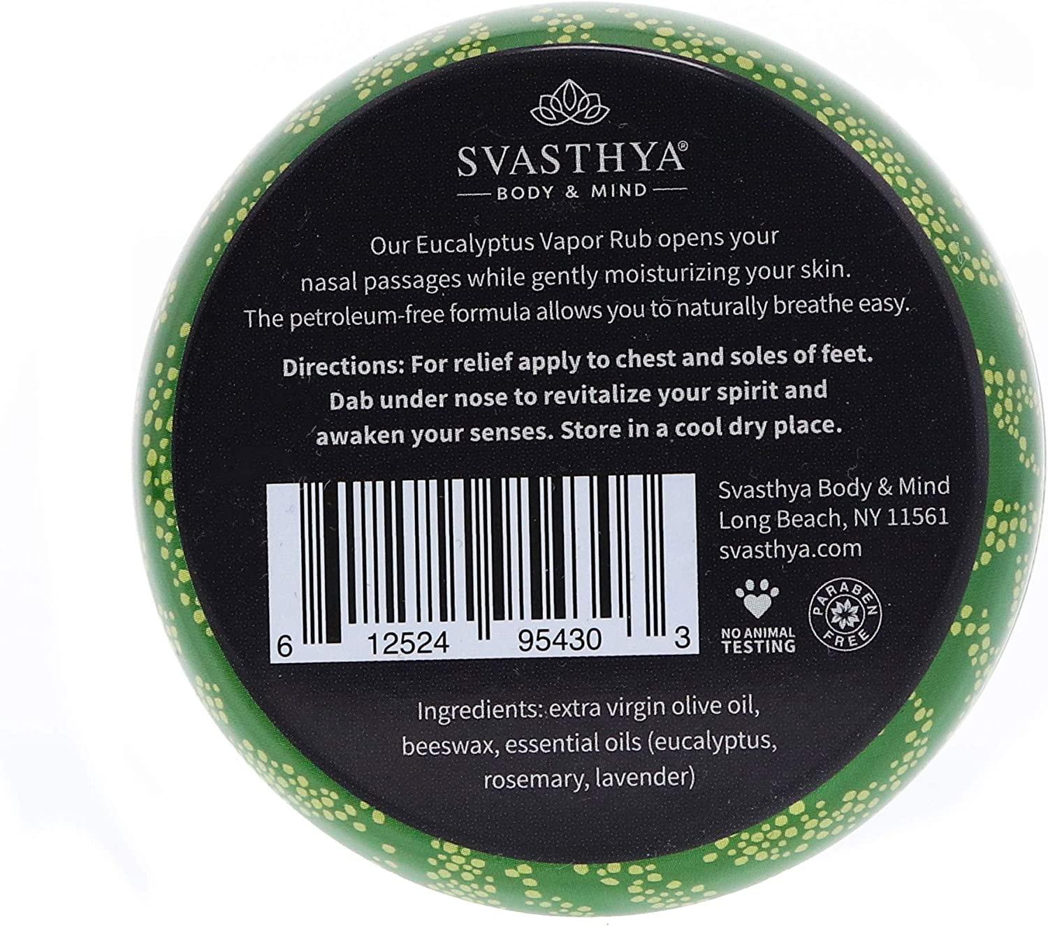 Eucalyptus Vapor Rub by Svasthya - 2oz - Opens Nasal Passages, Relieves ...