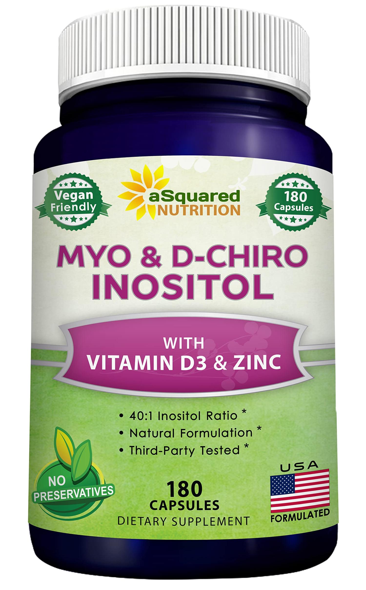 180 Capsules Myo-Inositol & D-Chiro Inositol Supplement with Vitamin D3 ...