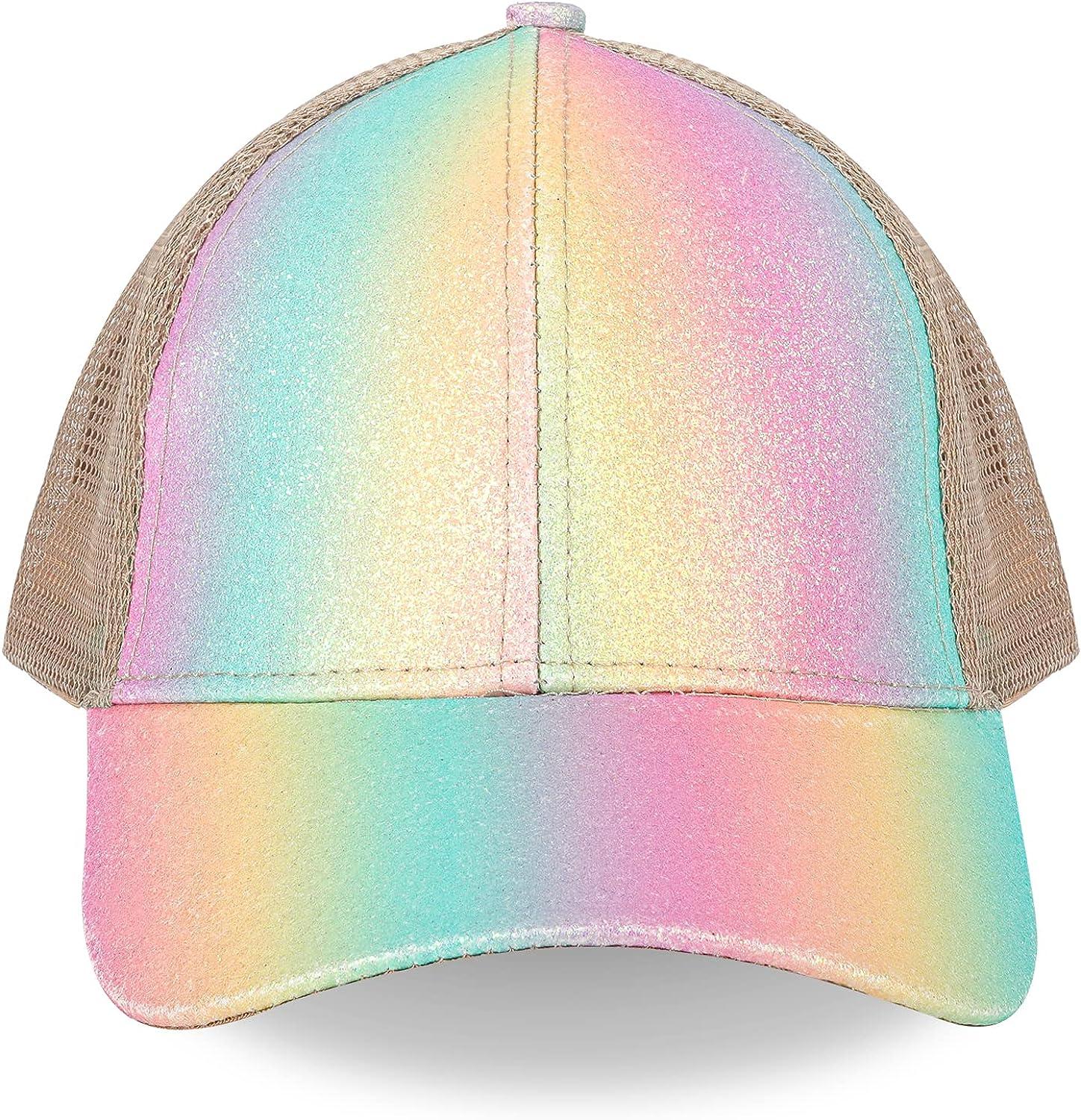 Girls Glitter Baseball Cap - High Ponytail Criss Cross Hat for Kids ...