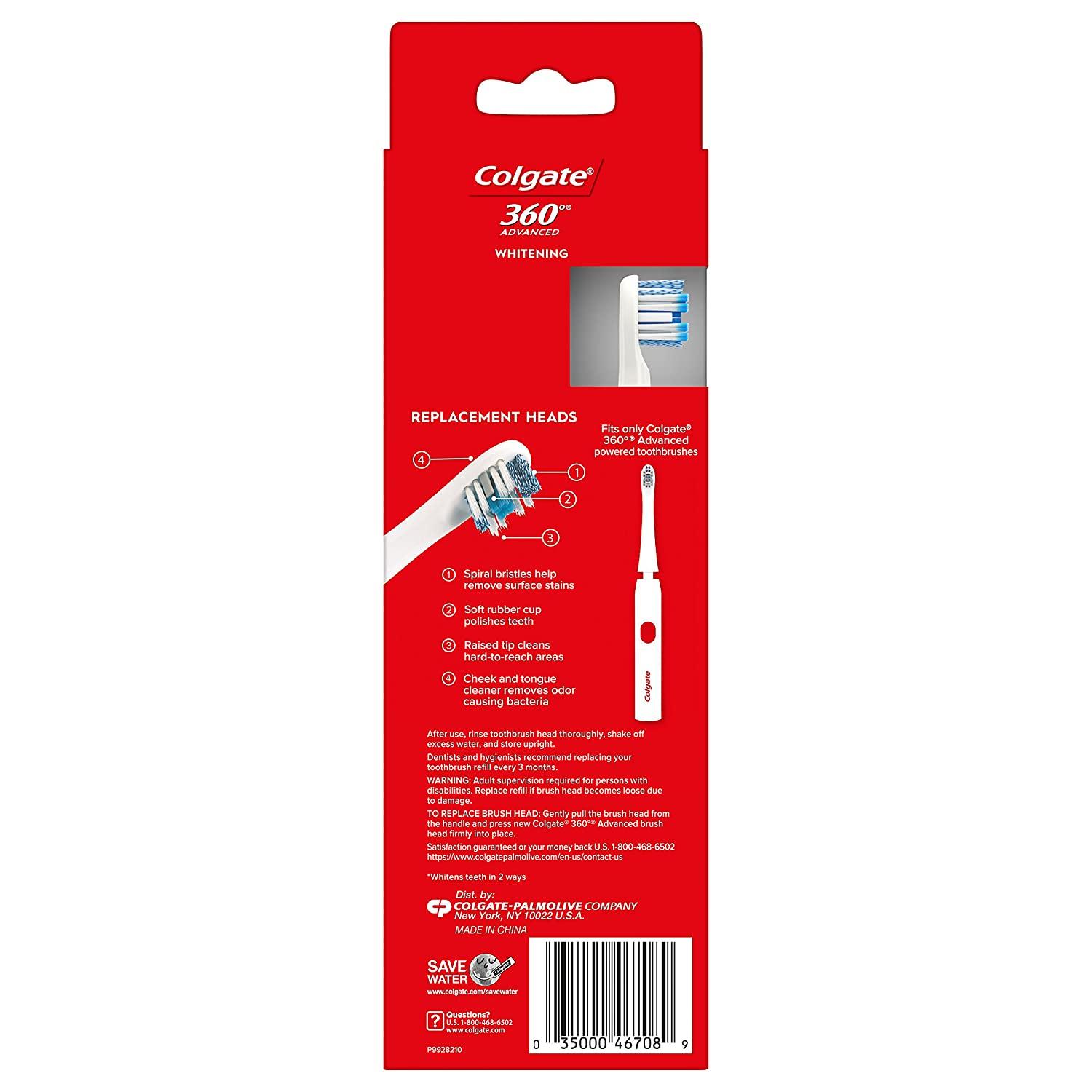 Colgate 360 Advanced Whitening Electric Toothbrush Replacement Heads ...