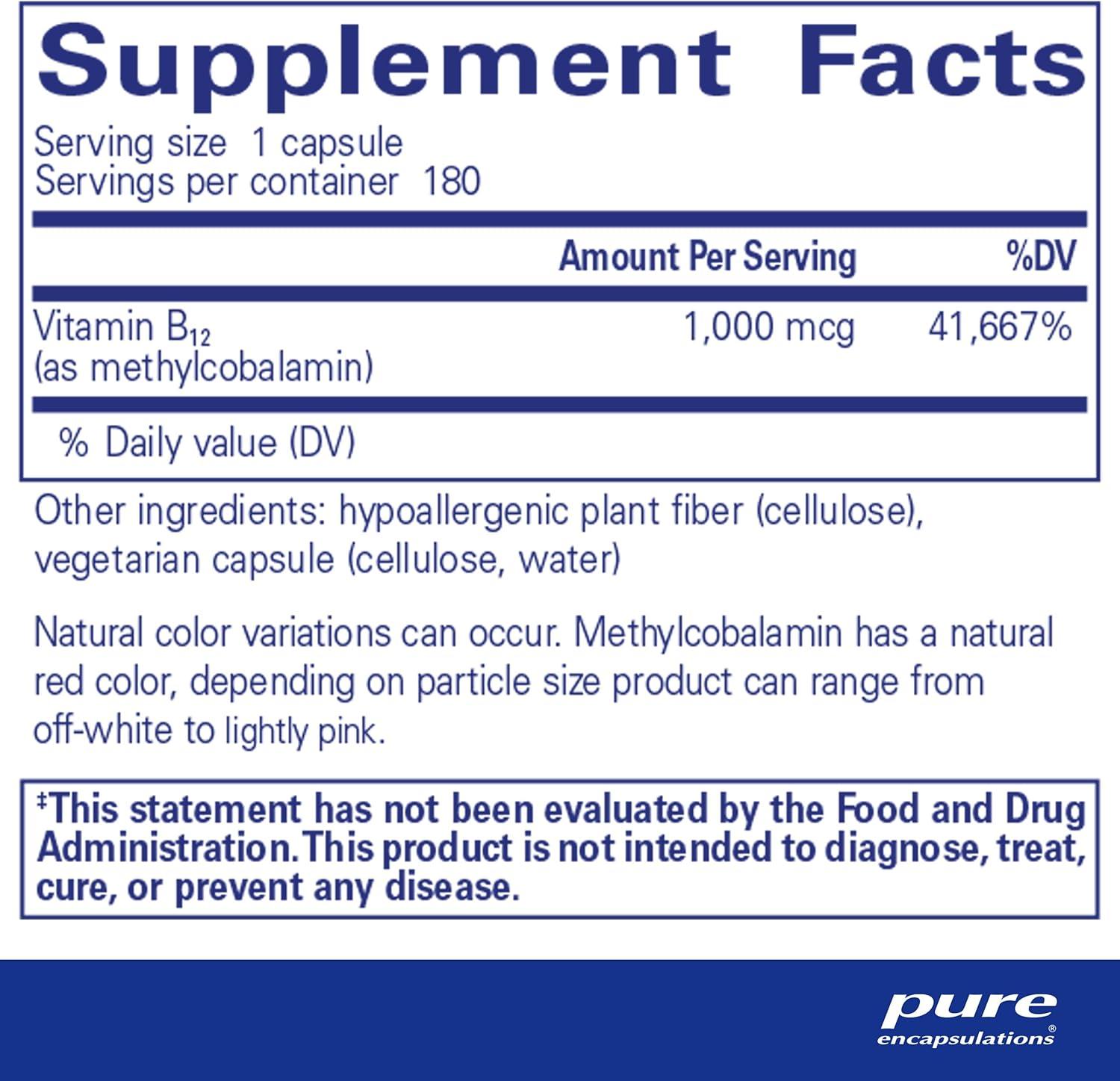 Pure Encapsulations Methylcobalamin 1000 mcg | Vitamin B12 Supplement ...