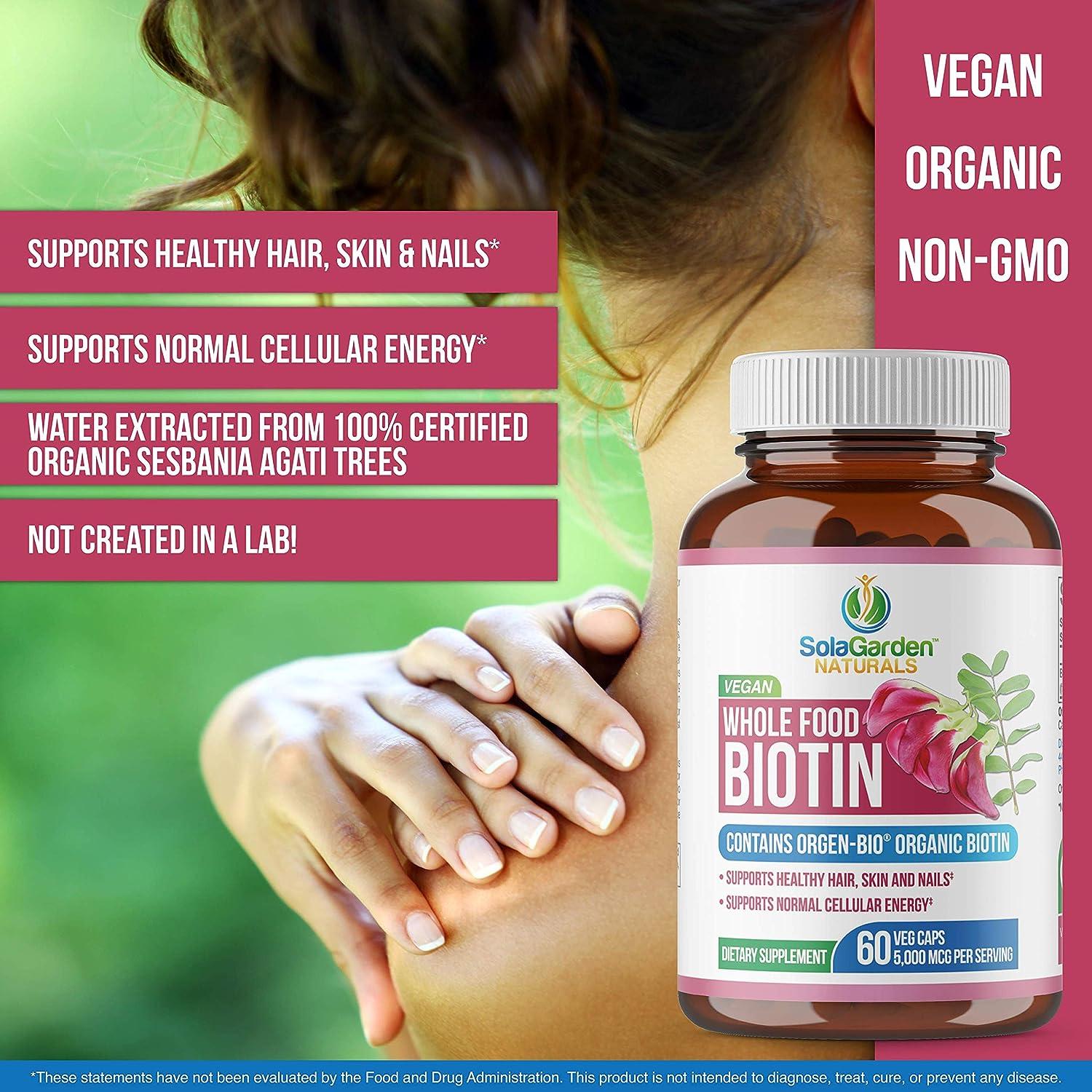 Organic Whole Food Biotin Supplement for Hair, Skin, and Nails - 60 ...