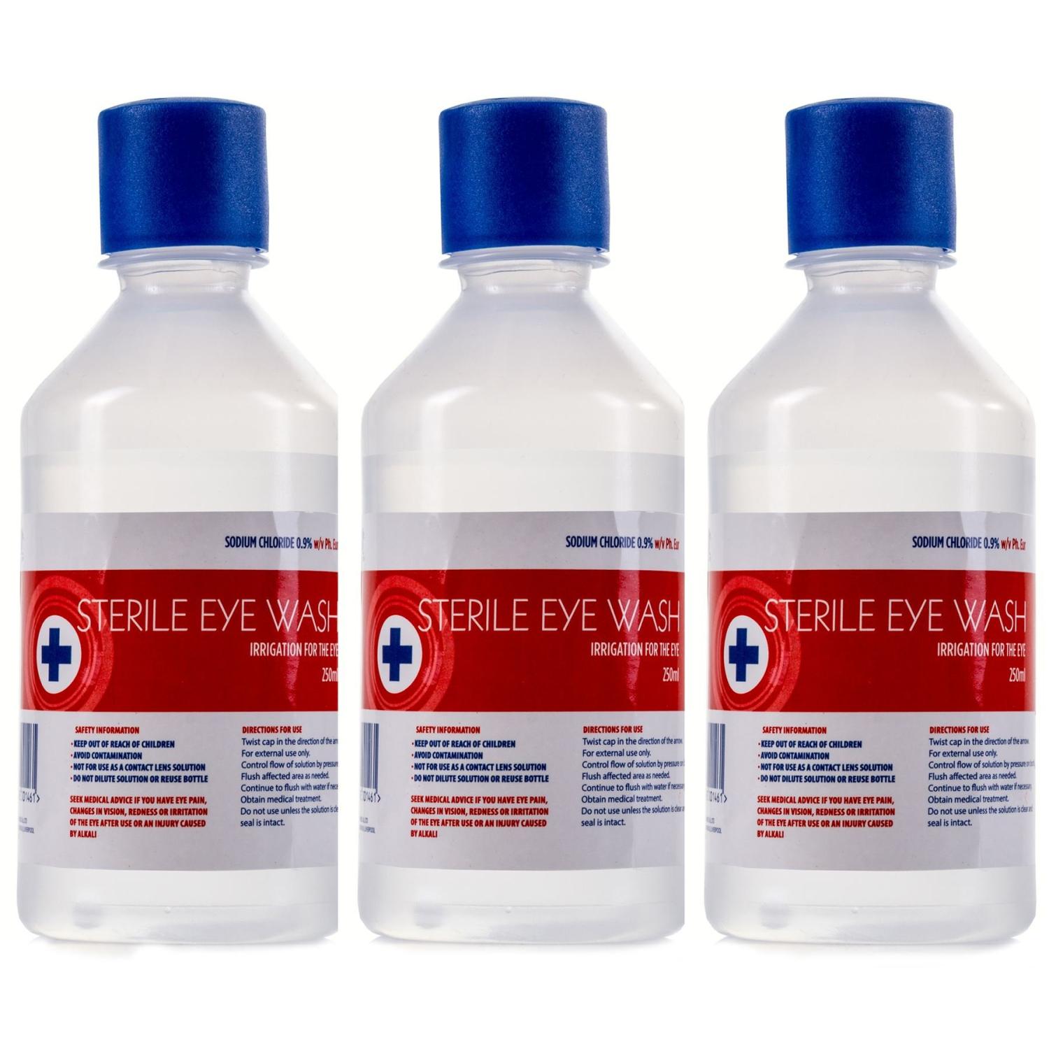 3X Sterile Saline 250ml Eye Wash Solution Bottles - First Aid Wound ...