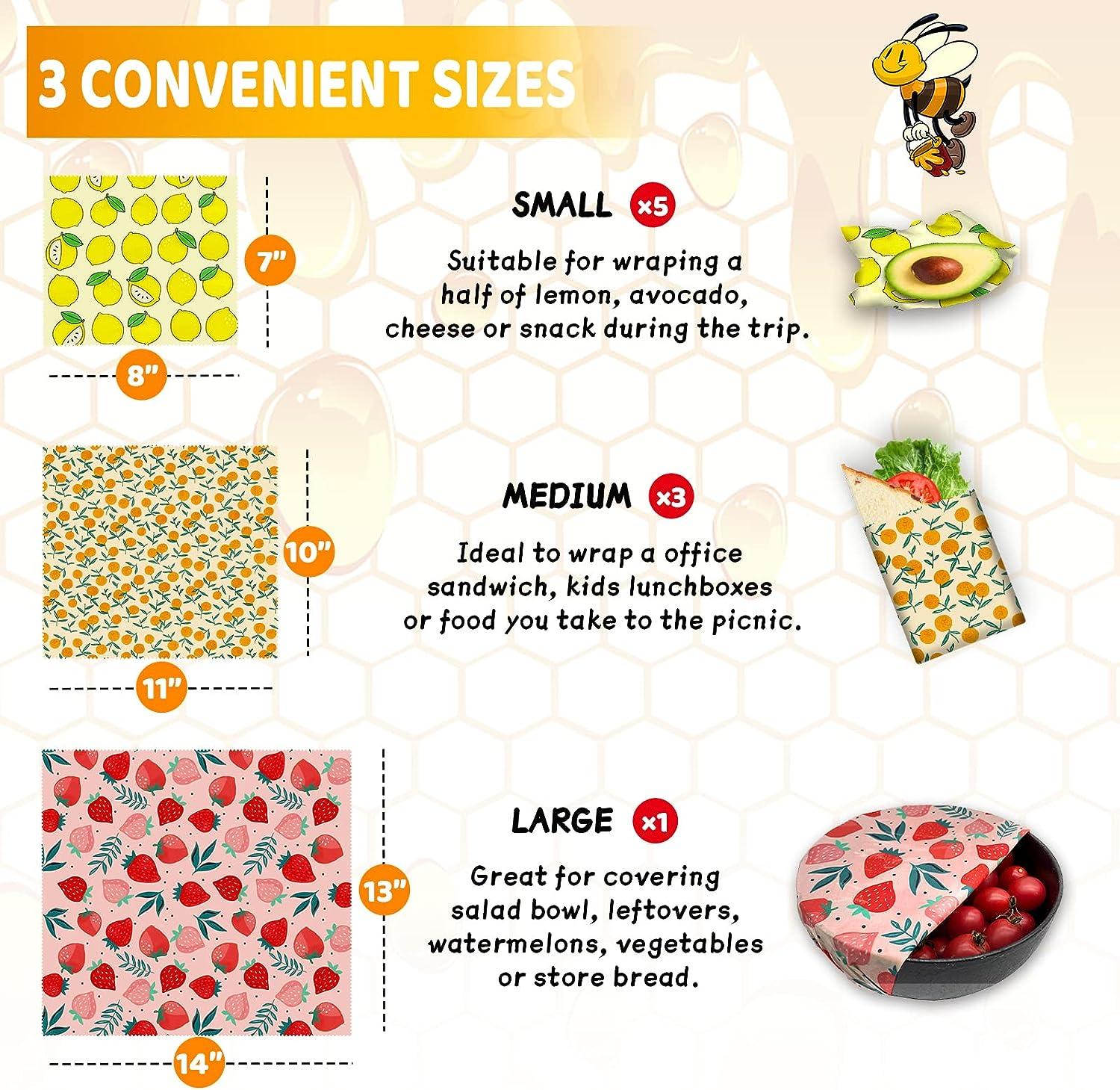 9-Pack Reusable Beeswax Wraps - Organic Eco-Friendly Food Storage Set ...
