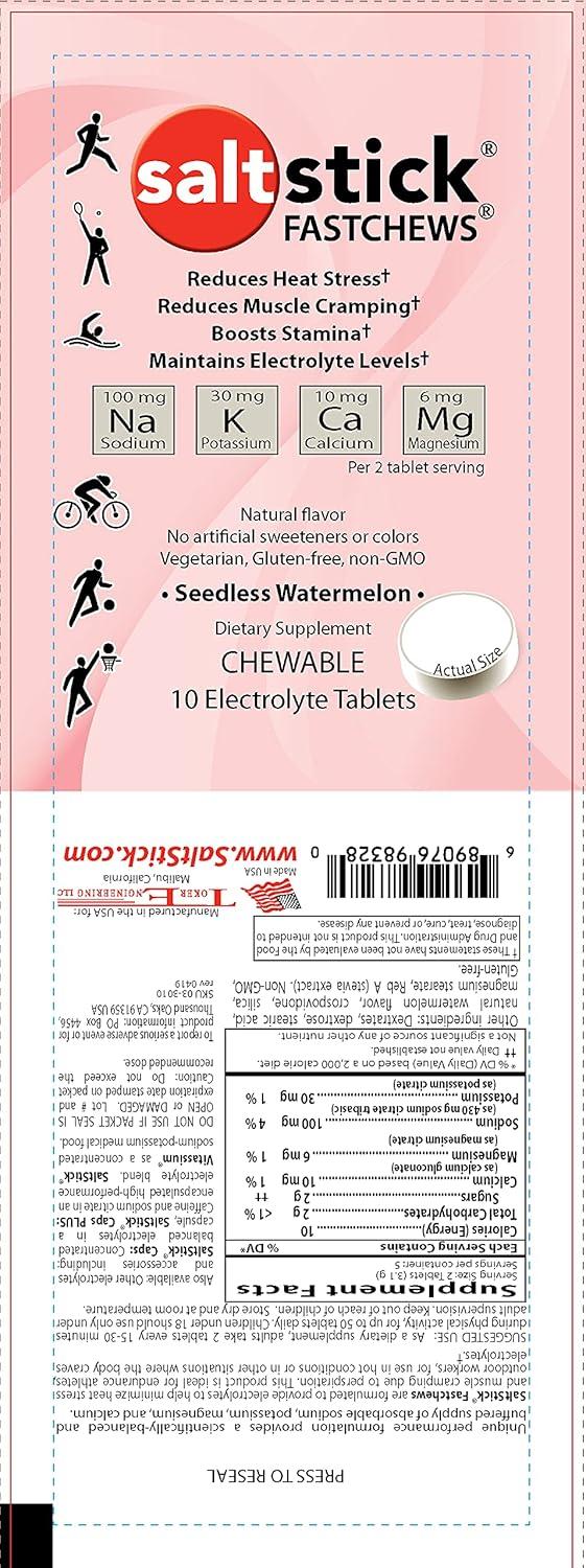 SaltStick Fastchew Electrolyte Replacement Tablets - Watermelon Flavor ...