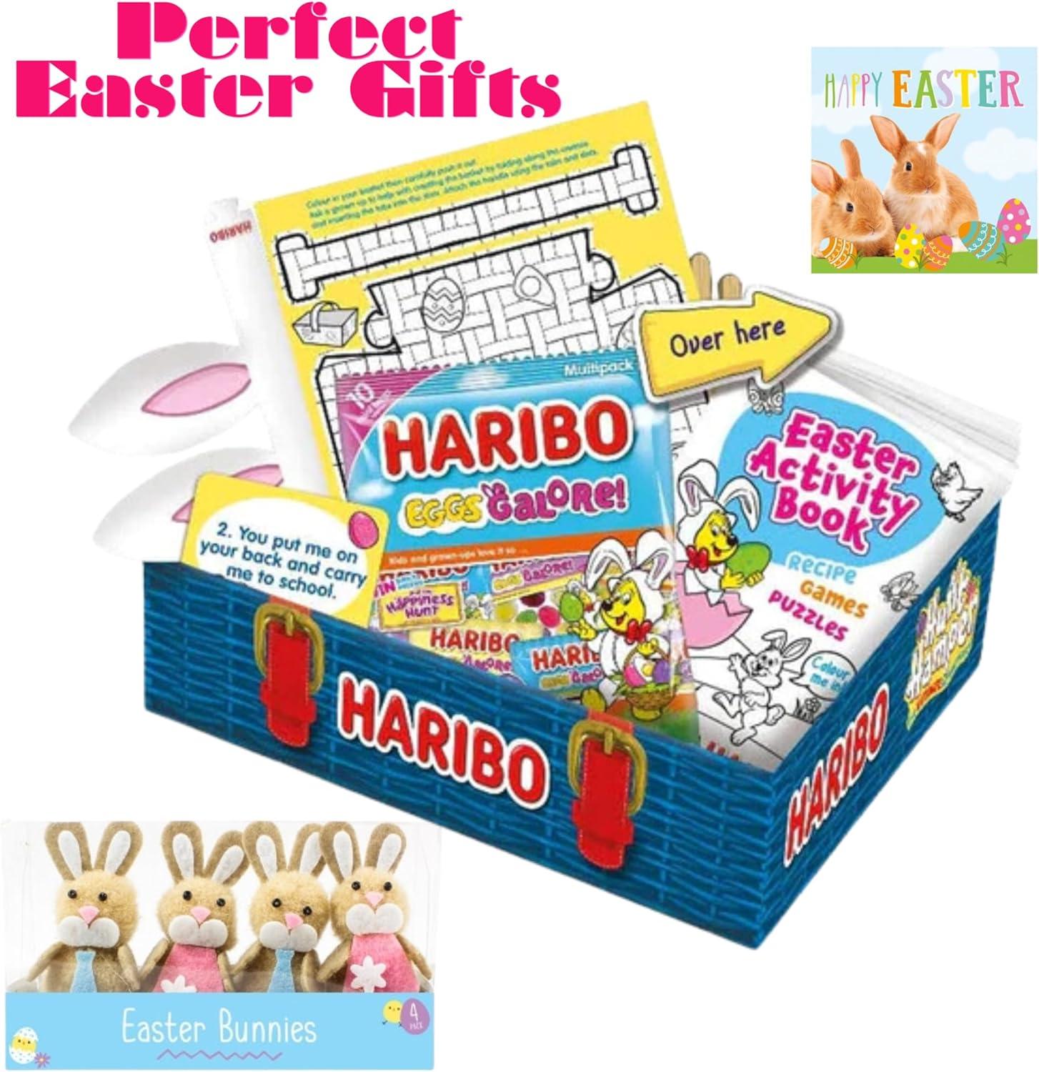 Easter Hamper Haribo Hunt 320g with 2x Easter Bunny Decorations & Cards ...