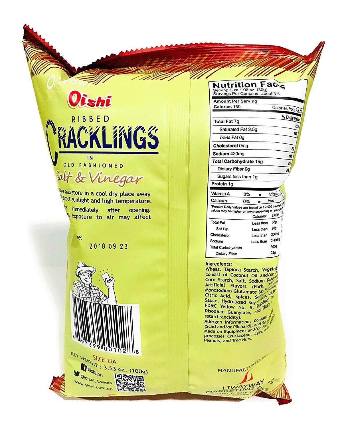 Oishi Ribbed Cracklings Salt & Vinegar 90g 6-Pack - 3.17 oz (Pack of 6 ...