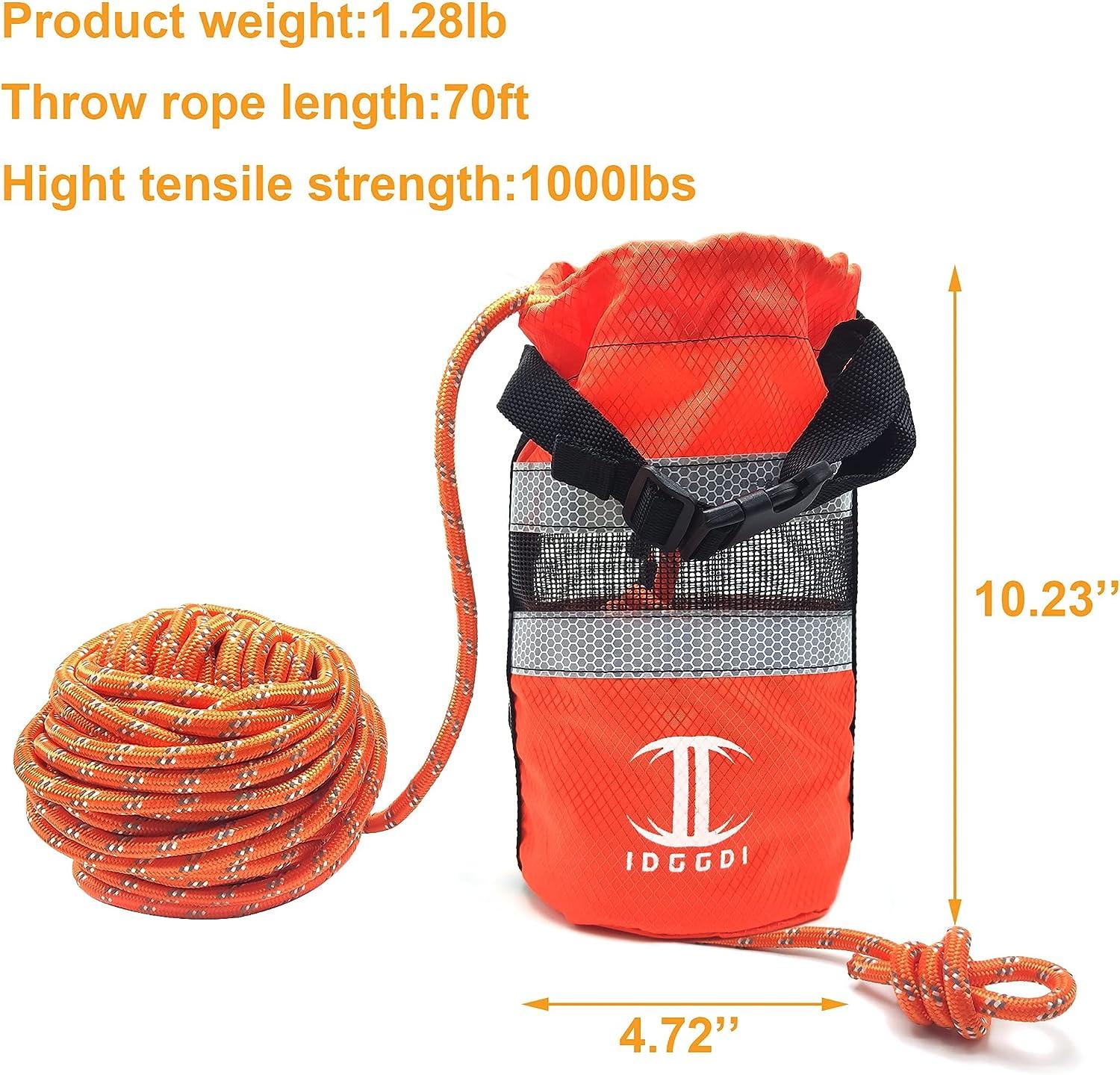 IDGGDI Throw Bag for Water Rescue - 70ft Reflective Rope for Kayaking ...