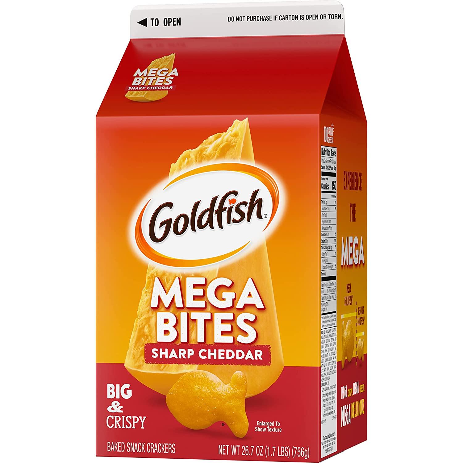 Goldfish Mega Bites Sharp Cheddar Crackers - 26.7 Oz Carton | Buy Now ...
