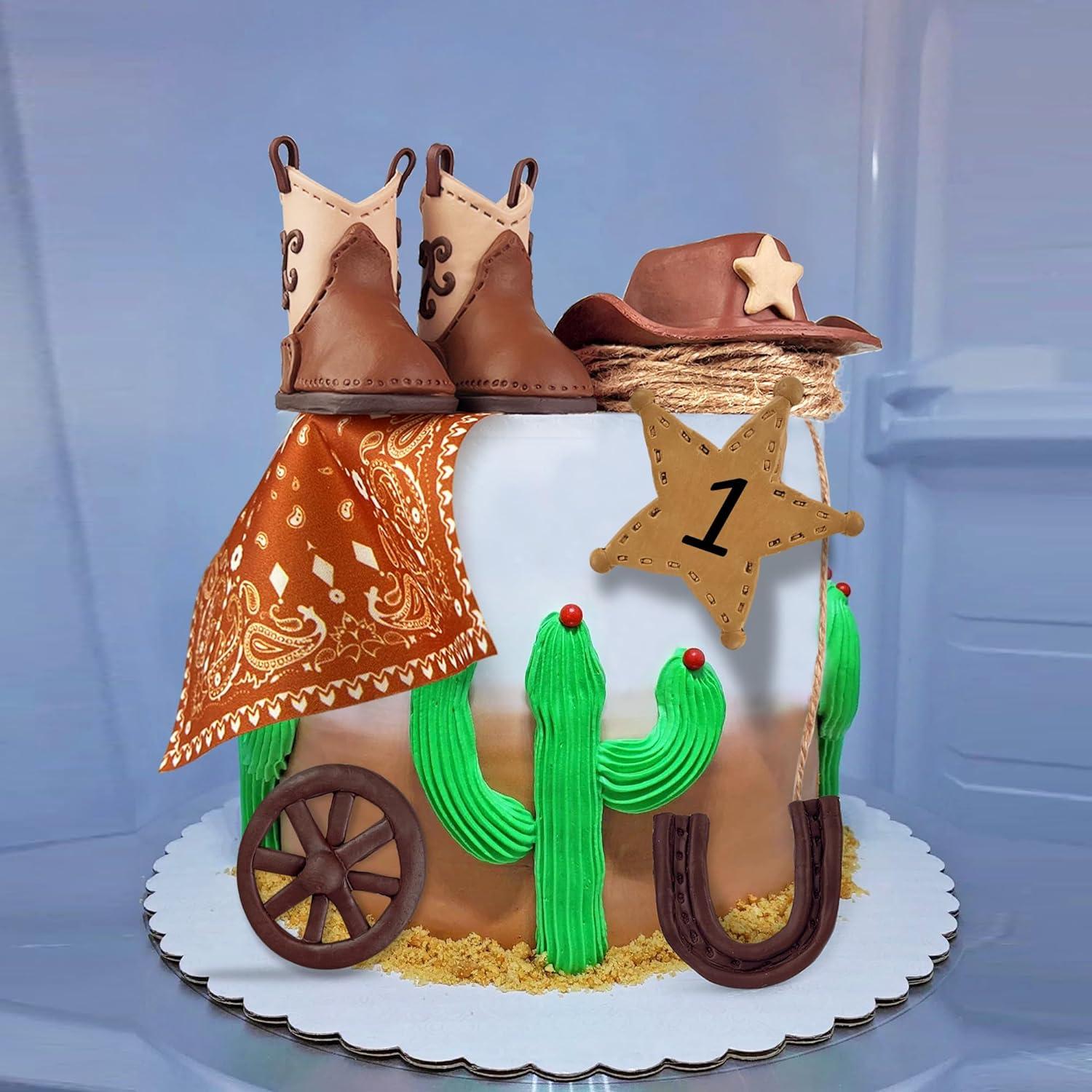 KEEPARTY Cowboy Cake Decorations Cowboy Hat and Boot Cake Toppers ...