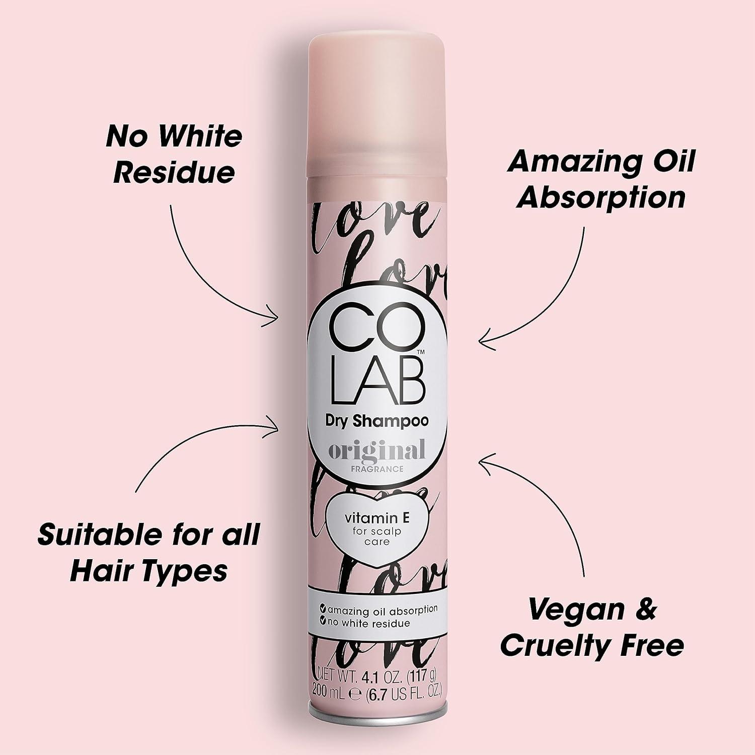 COLAB Dry Shampoo Original 200ml Pack of 2 - No White Residue No Fuss ...