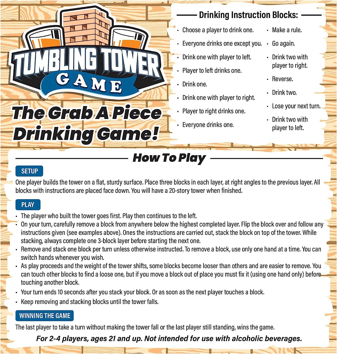 ArtCreativity Tumbling Tower Drinking Game with Challenges | Includes 4 ...