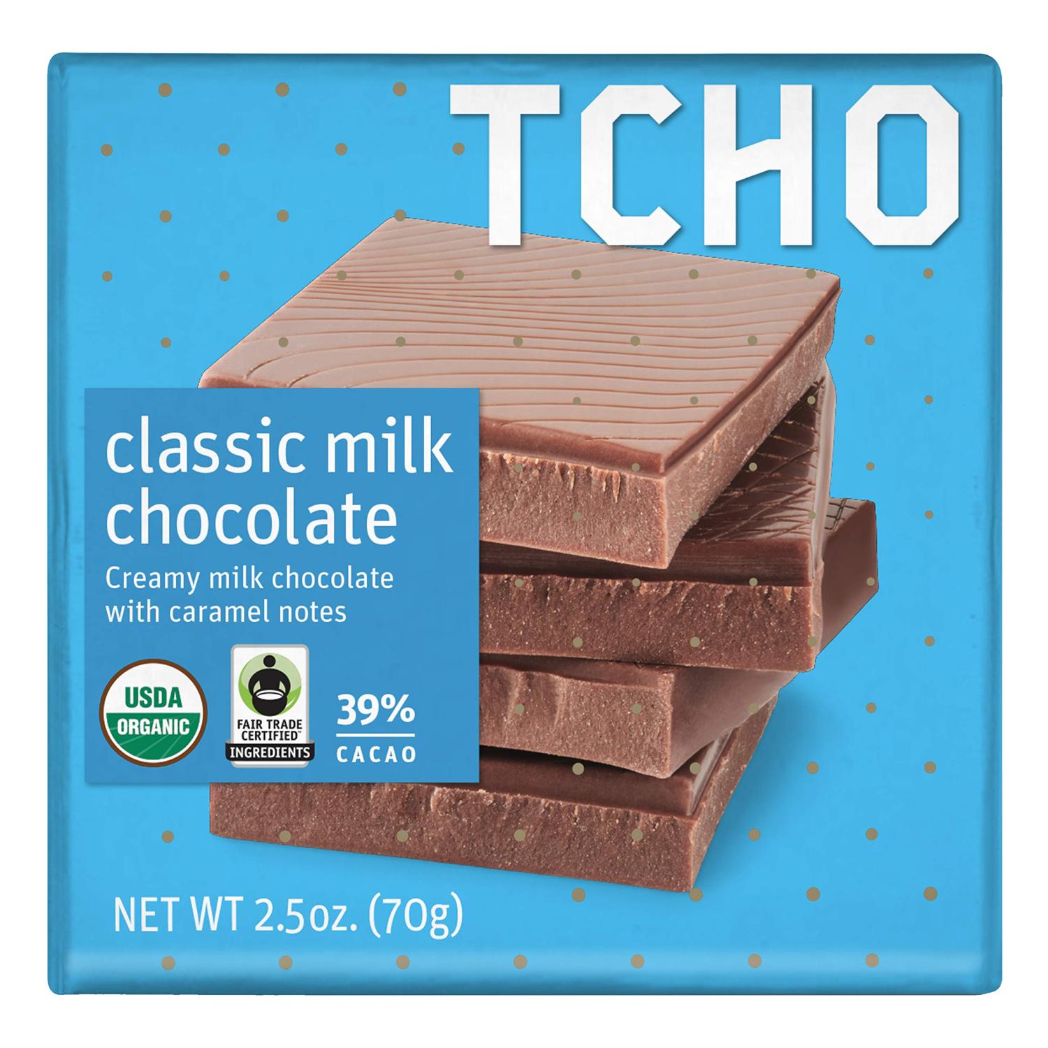 TCHO Milk Chocolate Classic 39% - 70g Bar, Pack of 12 | Premium Milk ...