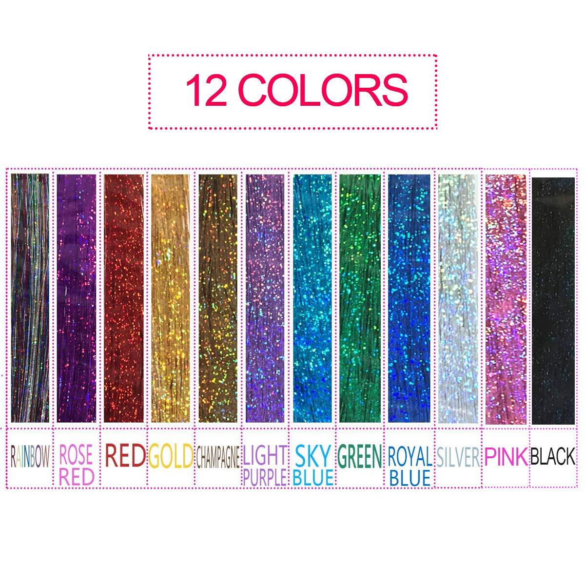 Tototoo Hair Tinsel 3000 Strands Kit - 12 Colors Fairy Hair Extensions ...