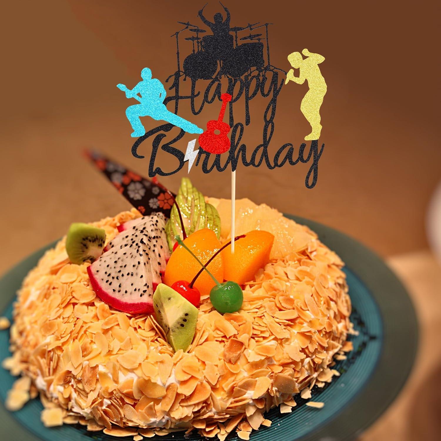 Arthsdite Happy Birthday Band Cake Topper-Drum Set Guitar Singing Cake ...