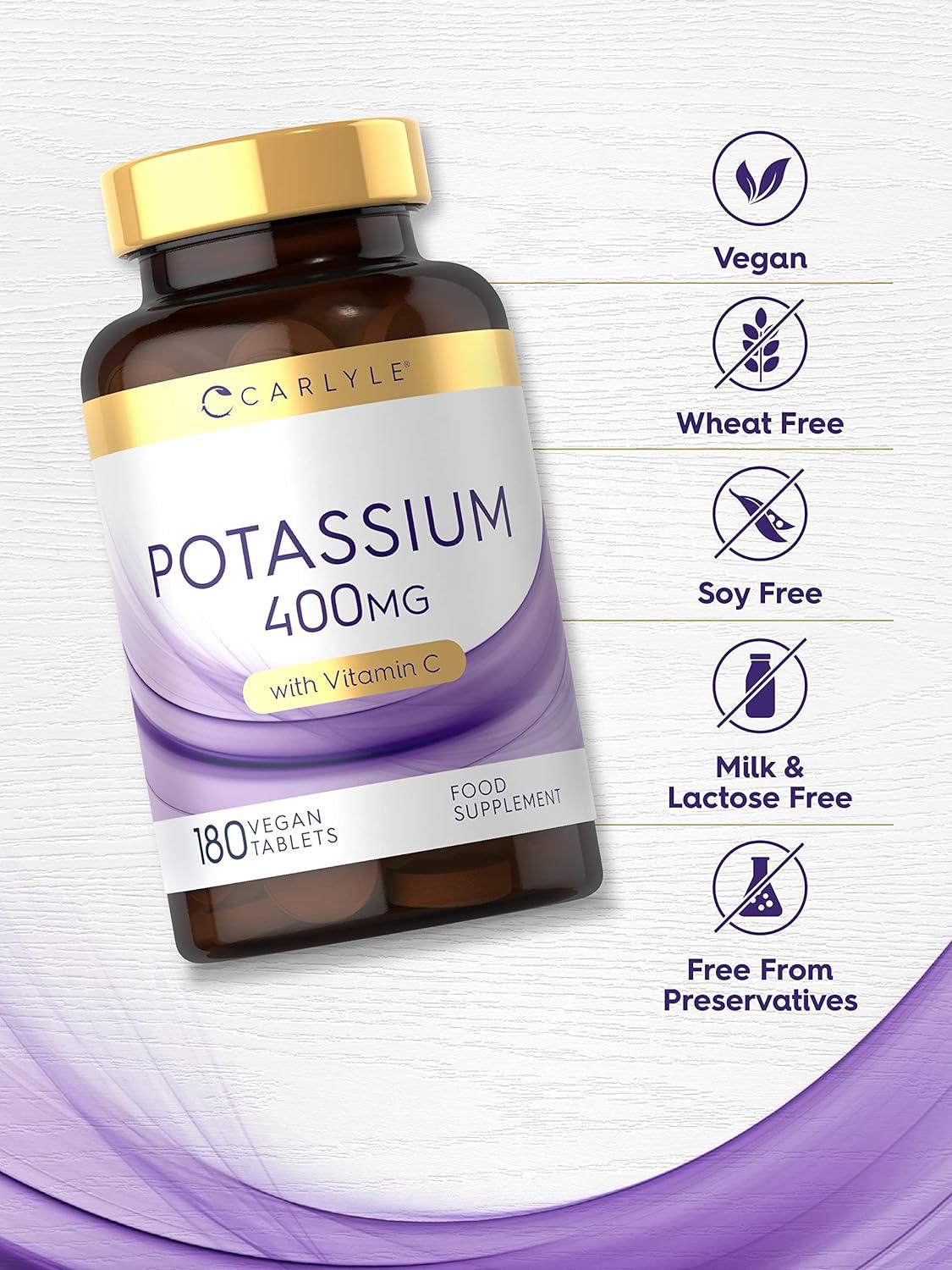 Potassium Supplement 400mg with Vitamin C 100mg | 180 Vegan Tablets ...