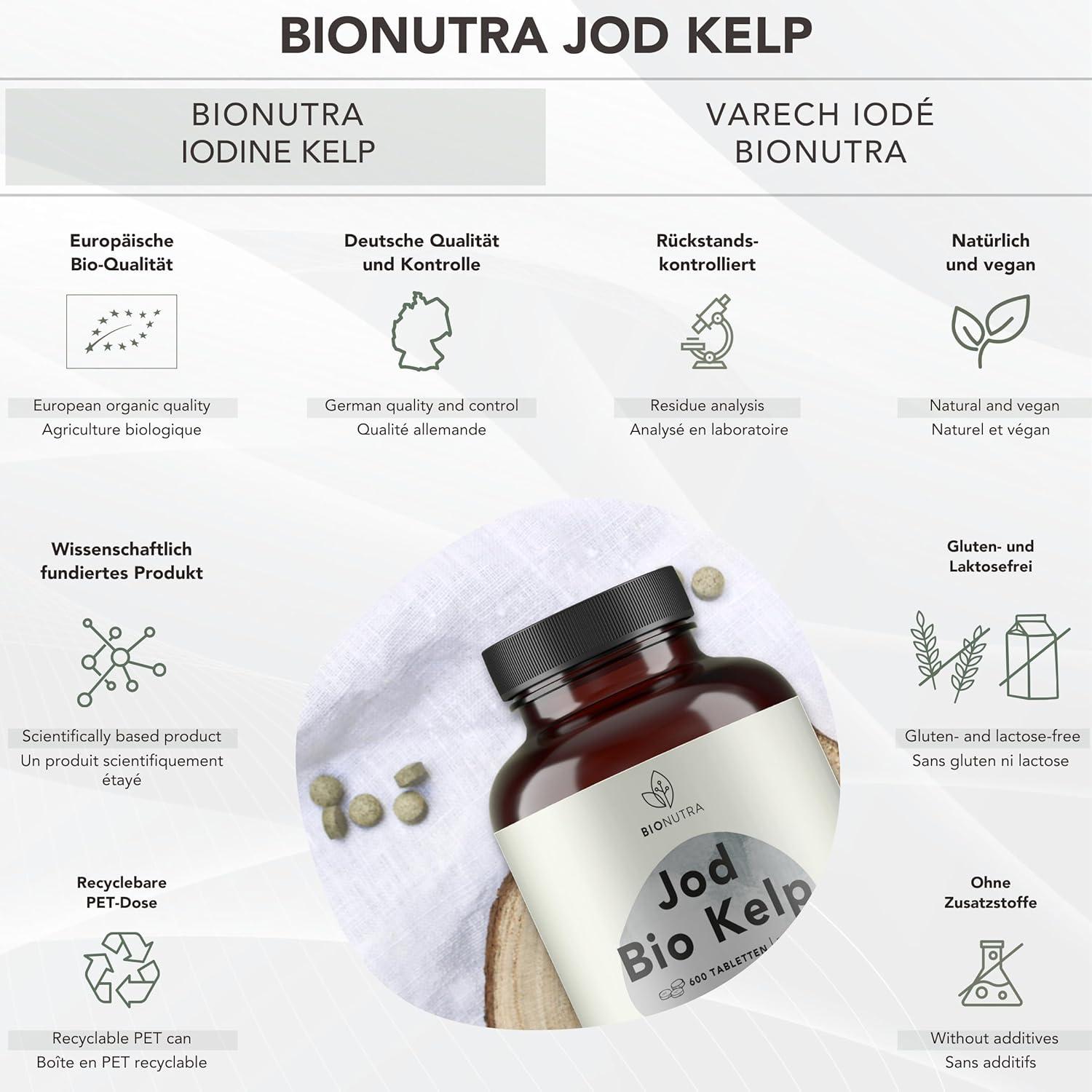 Bionutra Iodine Tablets | Bio Kelp Braunalgen 600x200mg | Vegan Gluten ...